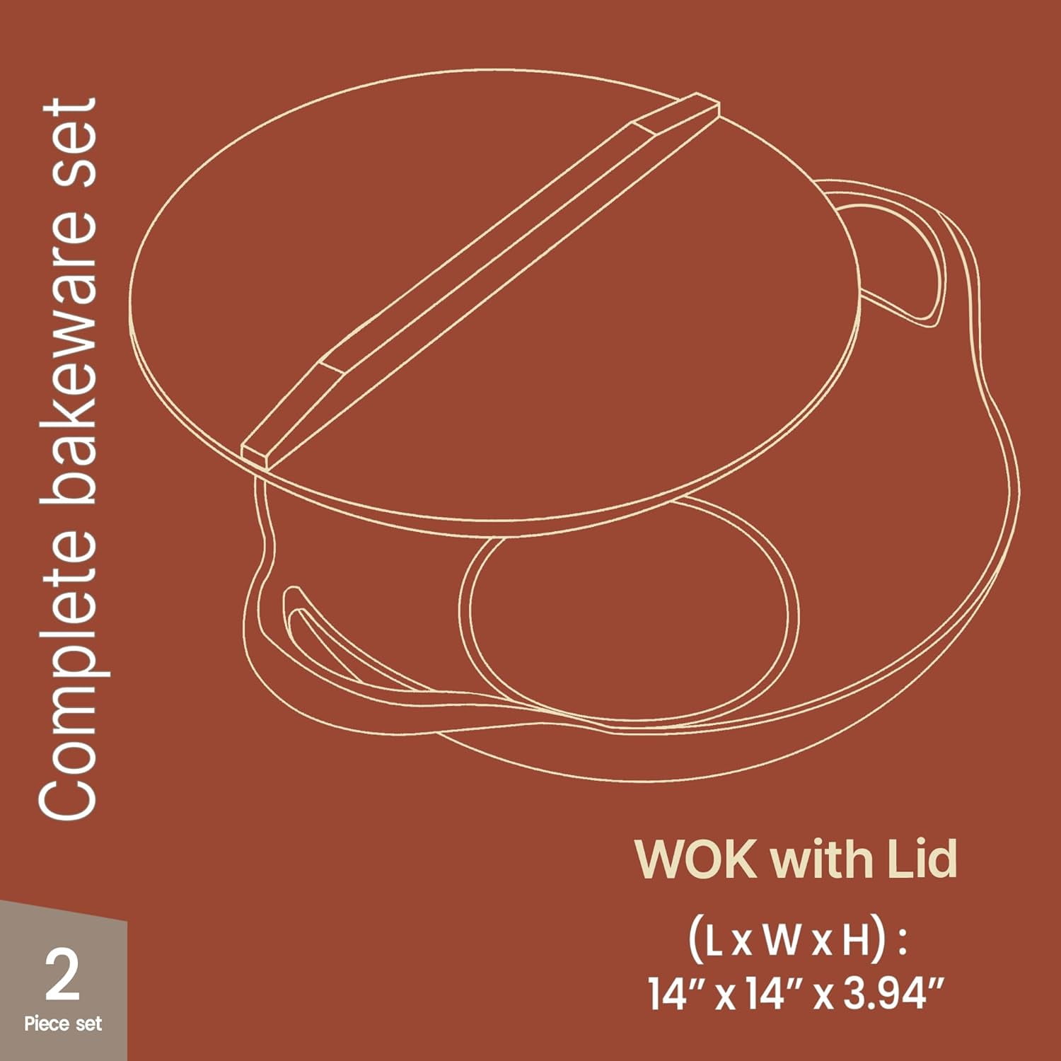 Bakken Pre-Seasoned Cast Iron Wok with Wooden Lid, 14" Stir Fry Pan for ...