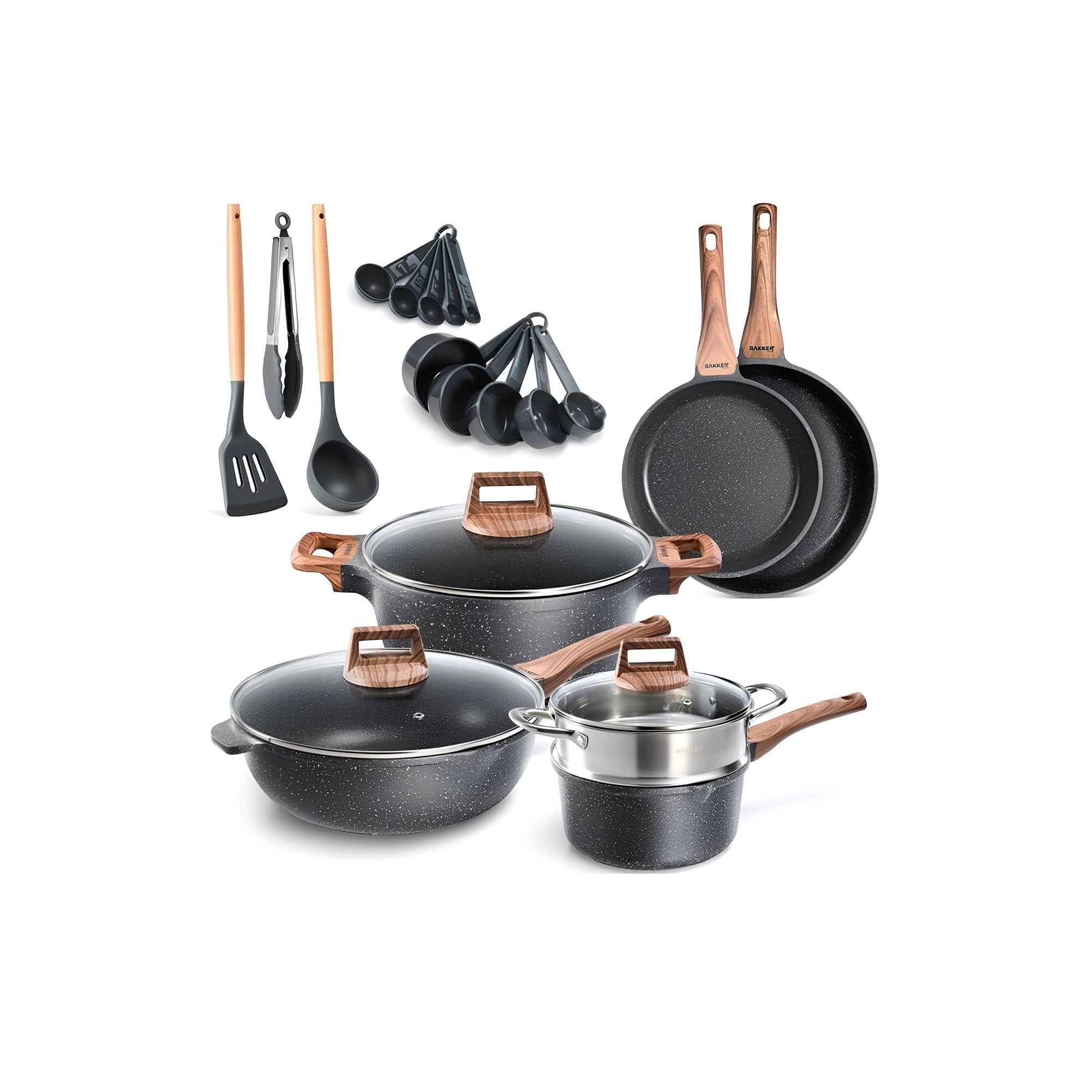Bakken-Swiss 14-Piece Kitchen Cookware Set - Granite Non-Stick - Eco ...