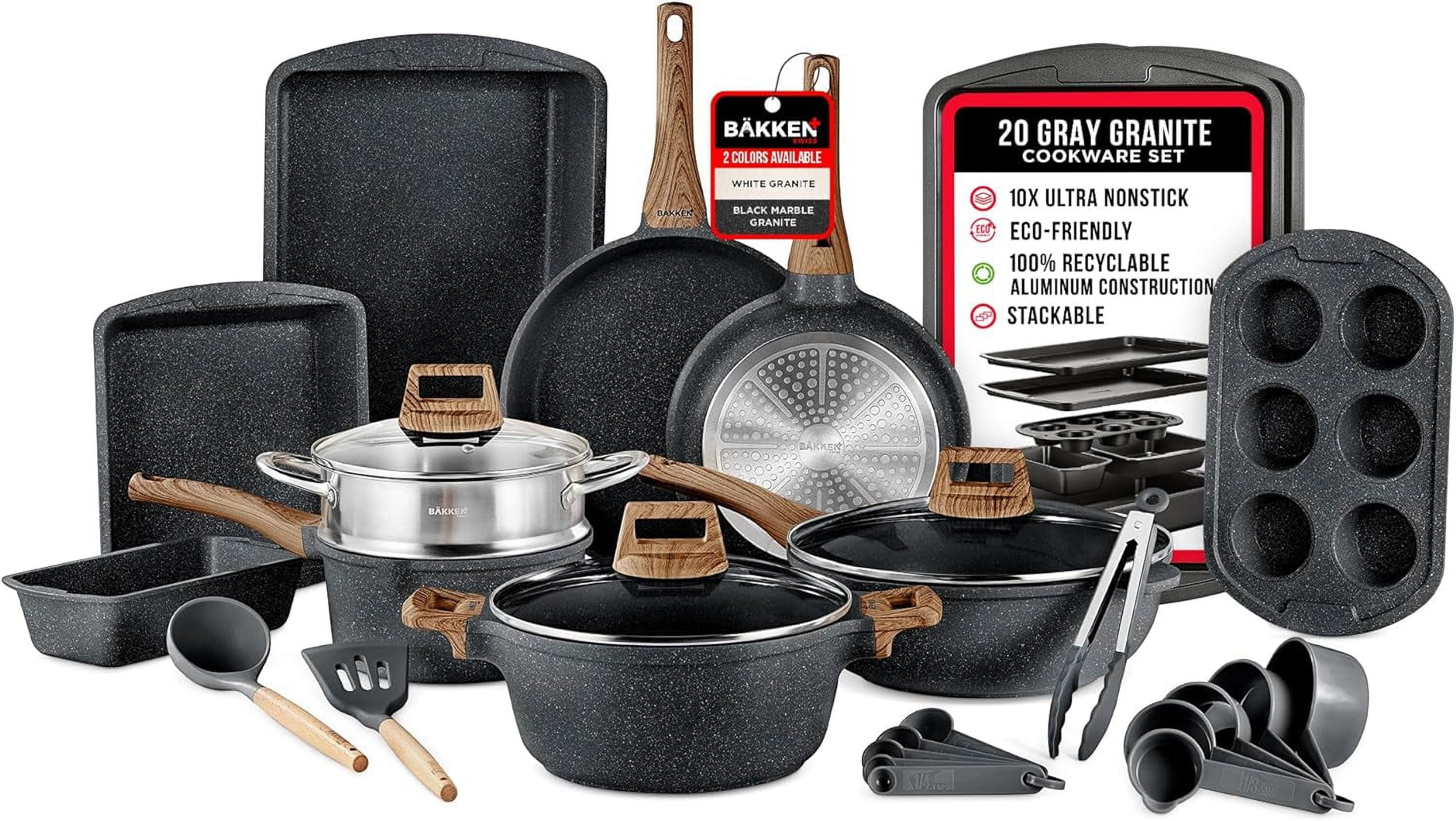 Bakken Swiss 20 Piece Nonstick Granite Cookware & Kitchen Set, Black ...