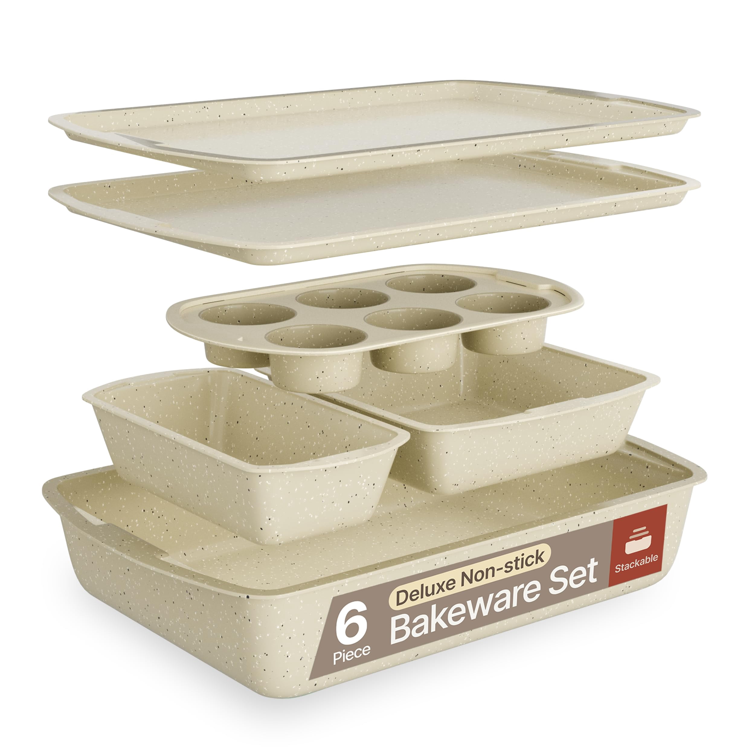 Bakken- Swiss Kitchen Baking Pan Set - Nonstick White Marble Coating ...