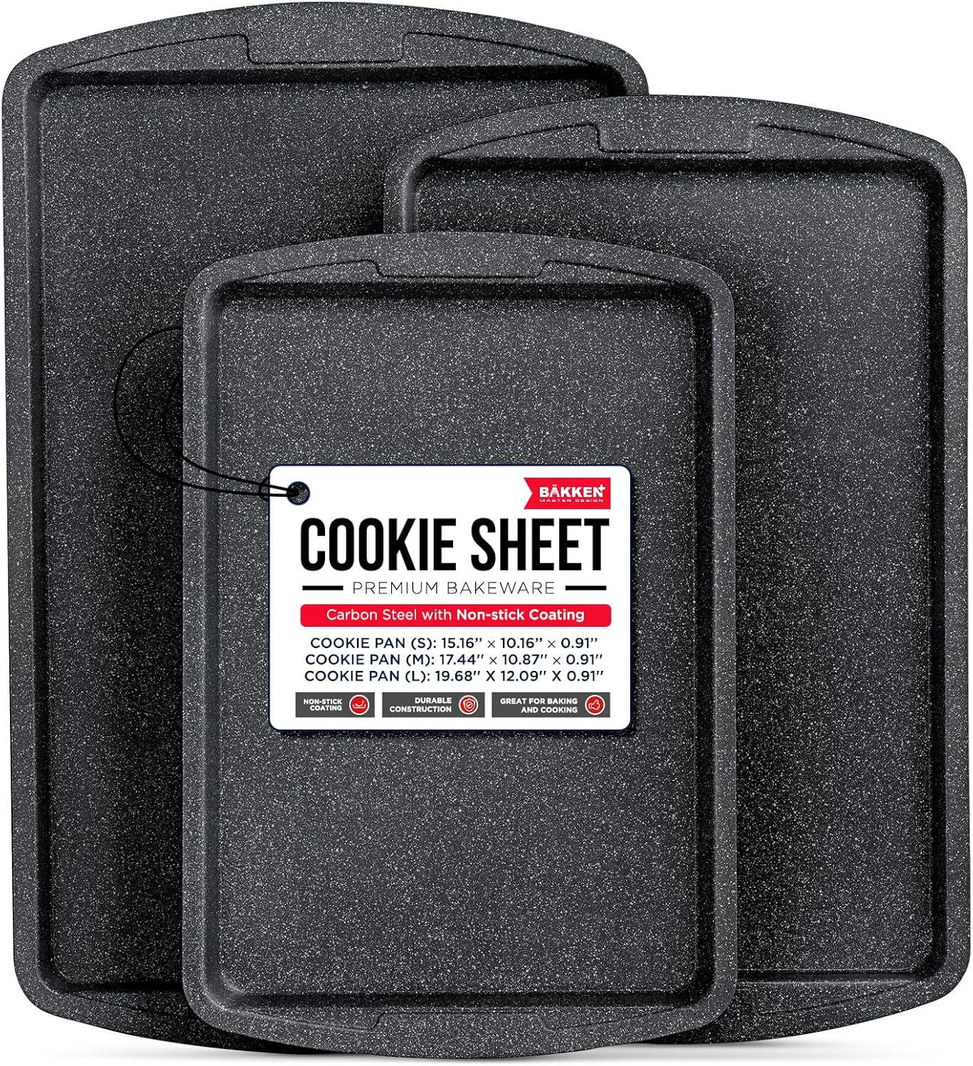 Bakken-Swiss 3-Piece Non-Stick Cookie Sheet Set - Stackable Carbon ...