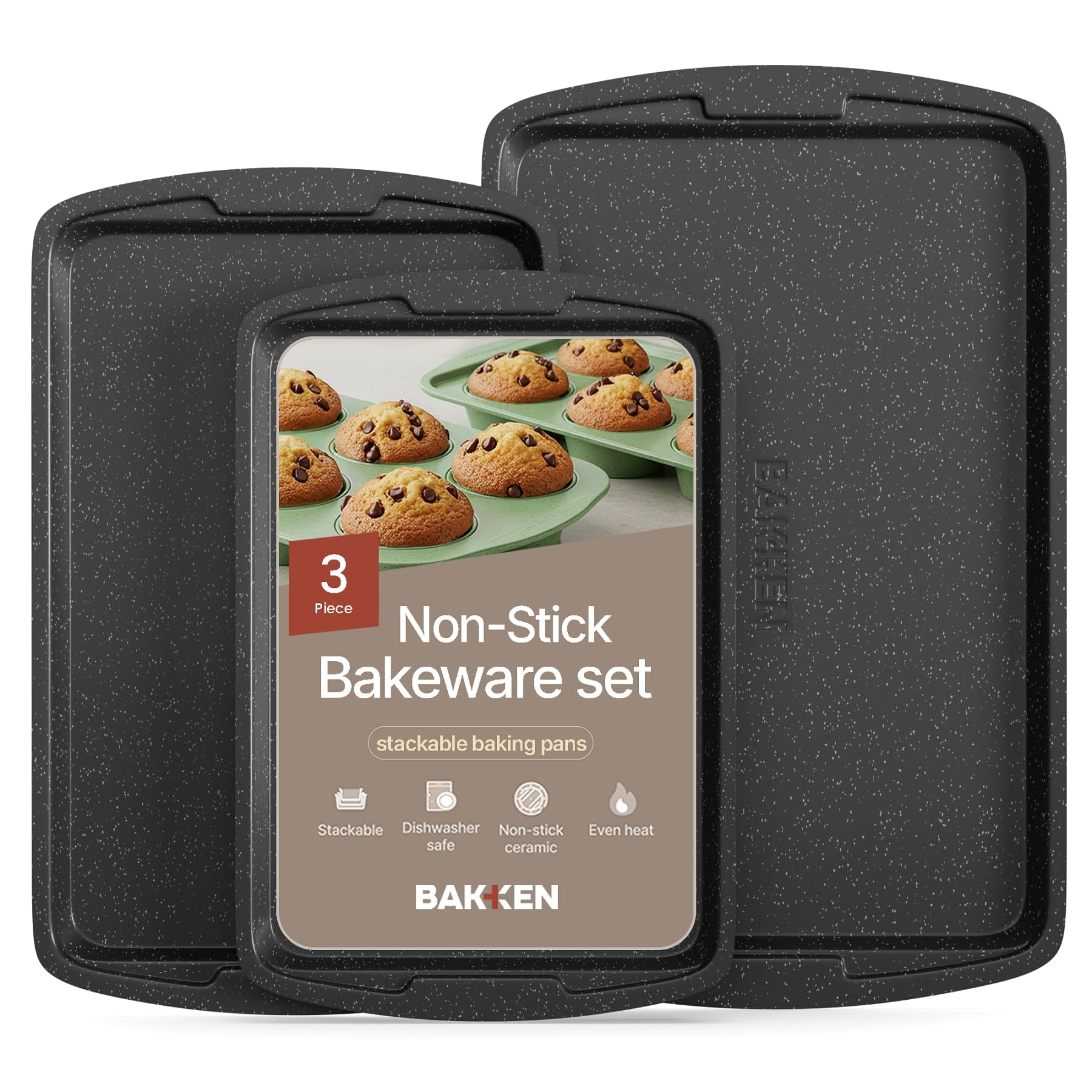 Bakken-Swiss 3-Piece Non-Stick Cookie Sheet Set - Stackable Carbon ...