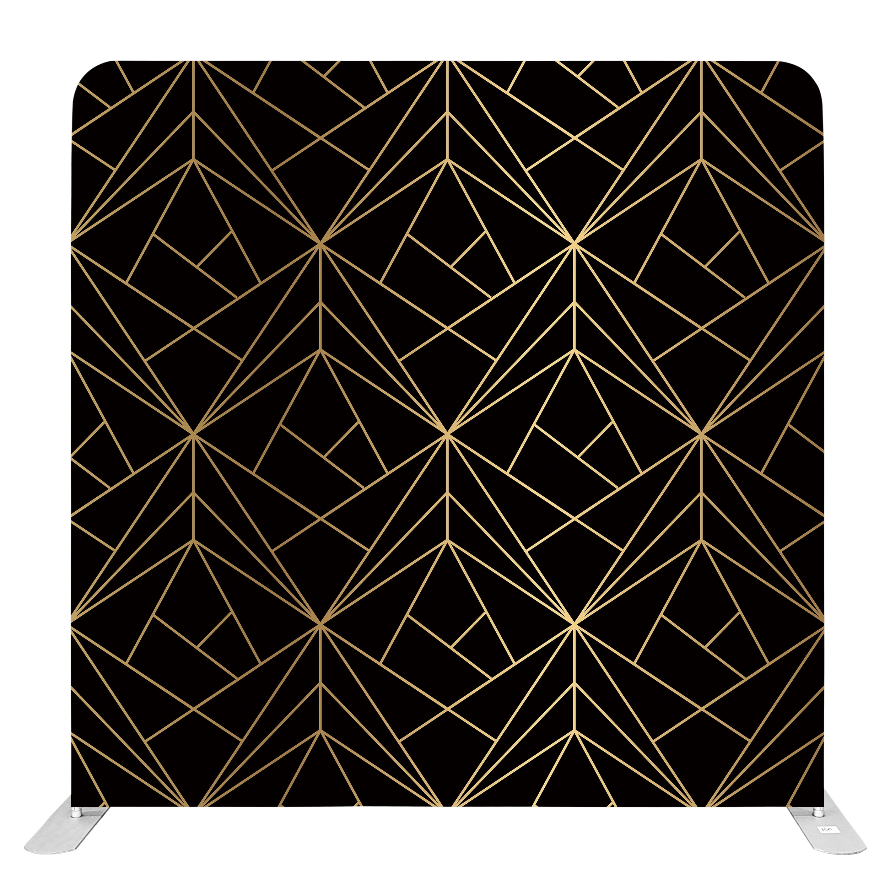Bakod Golden Geometric Elegance on Black Pillow Cover Tension Backdrop ...