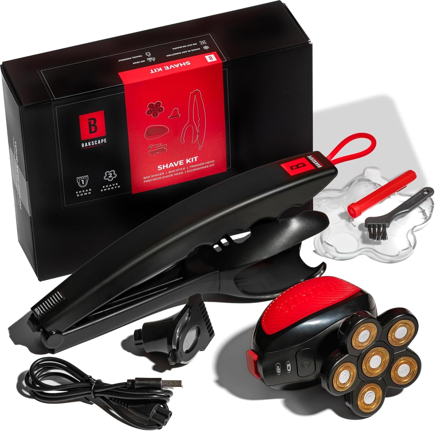 Bakscape Men's Back Shaver Starter Kit 2.0, Electric Body Shaver with ...