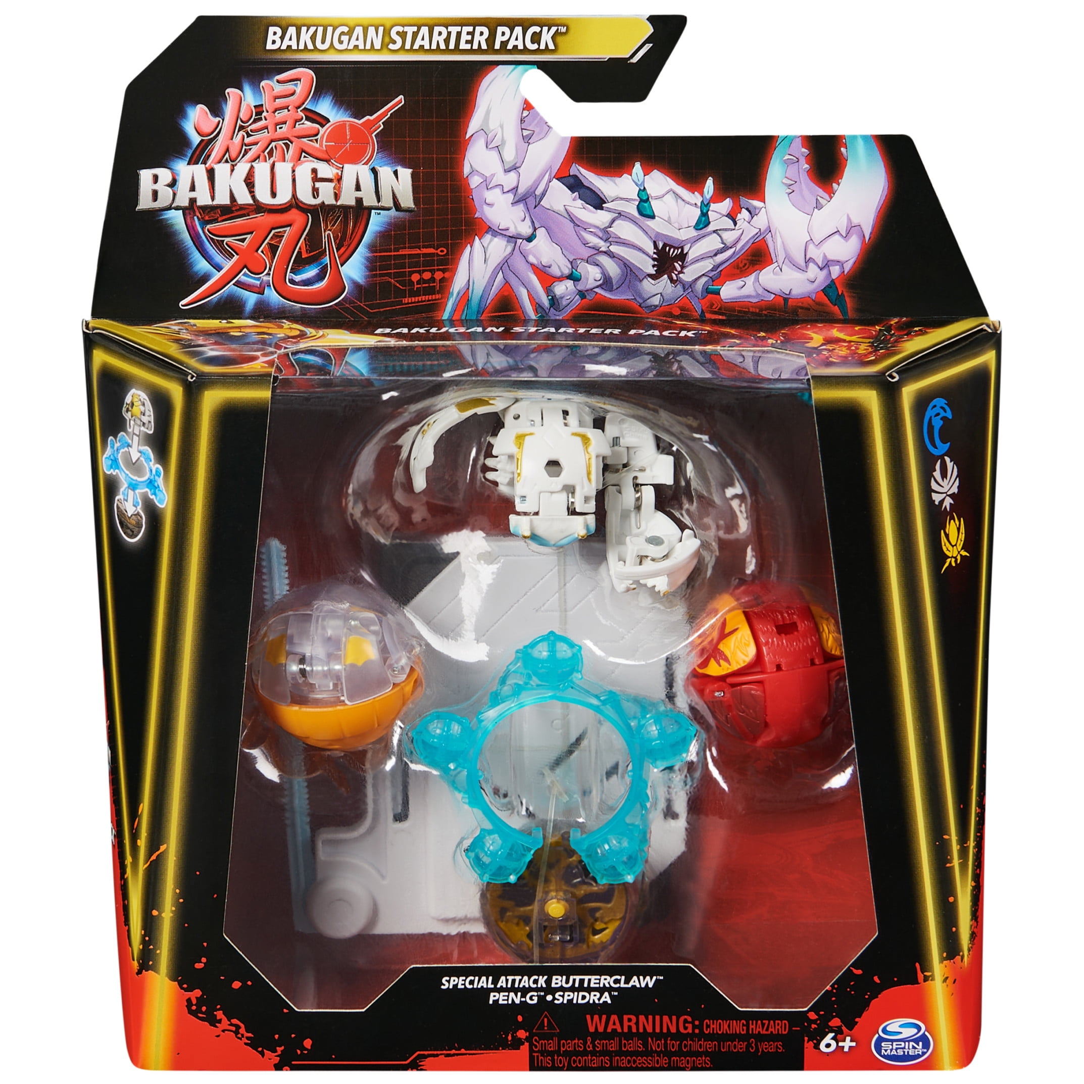 Bakugan Starter 3-Pack, Special Attack Butterclaw, Pen-G, Spidra; Customizable Spinning Action ...