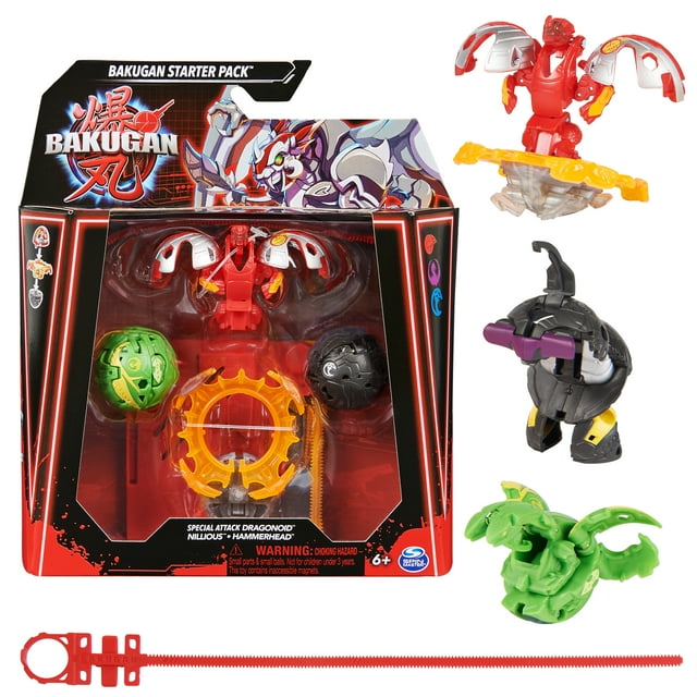 Bakugan Starter 3-Pack Battle Dragon Toys with Special Attack Dragonoid, Nillious, Hammerhead ...