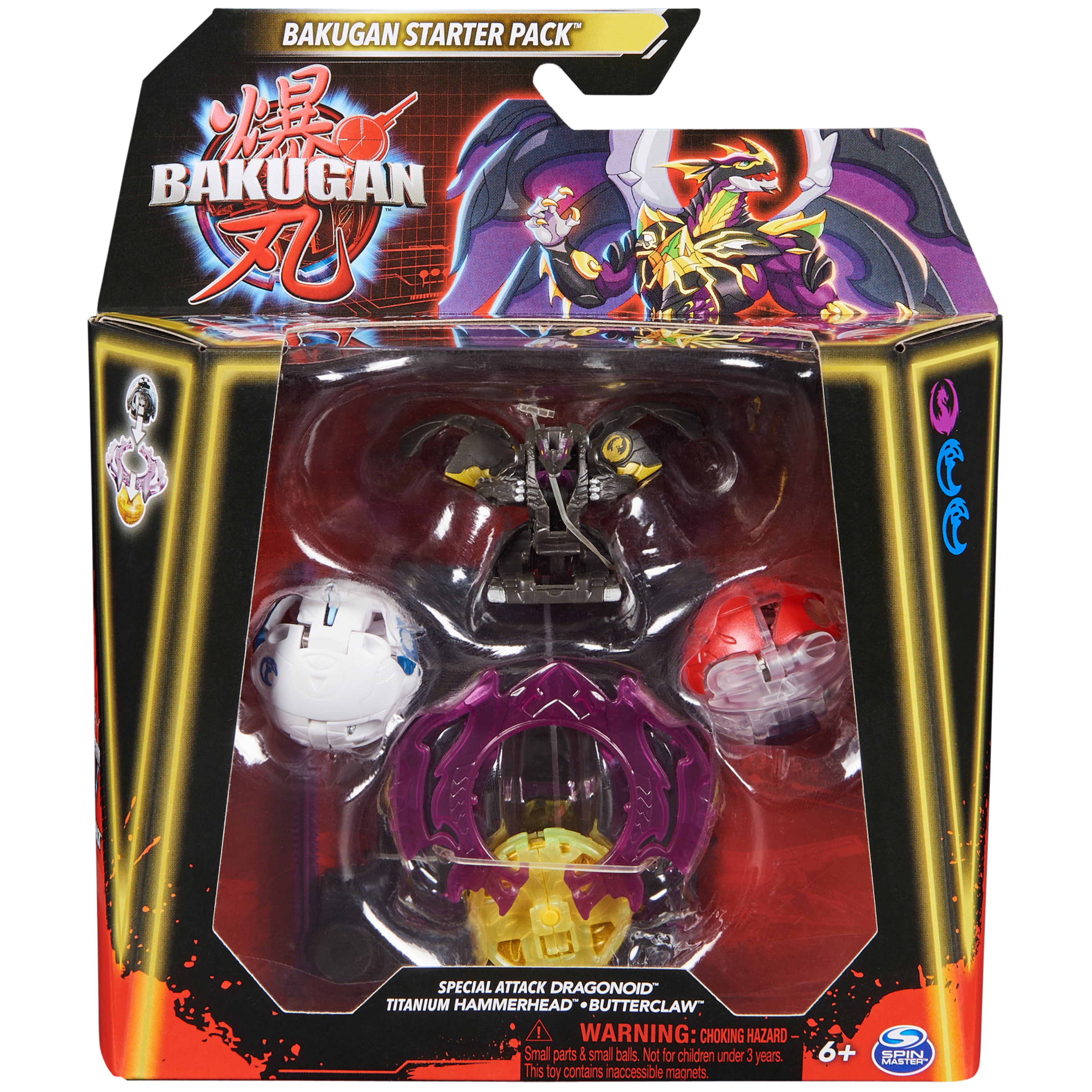 Bakugan Starter 3-Pack, Special Attack Dragonoid, Titanium Hammerhead, and Butterclaw ...
