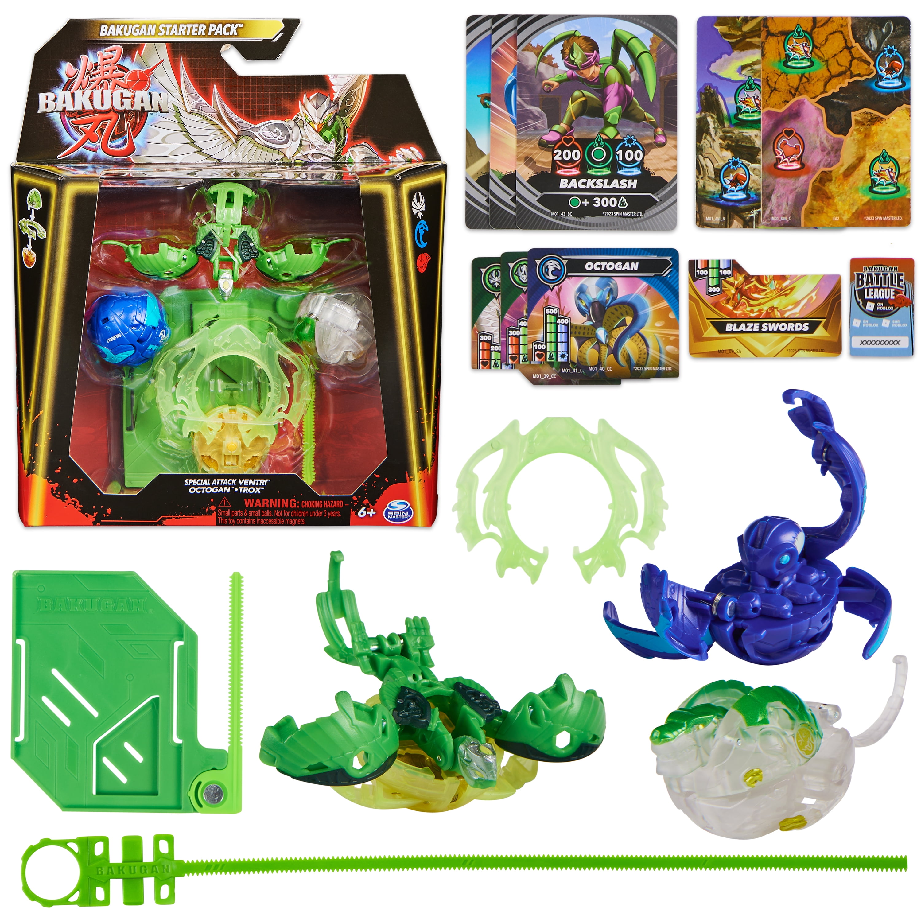 Bakugan Starter 3-Pack, Spinning Action Figures, Ventri, Octogan, Trox ...