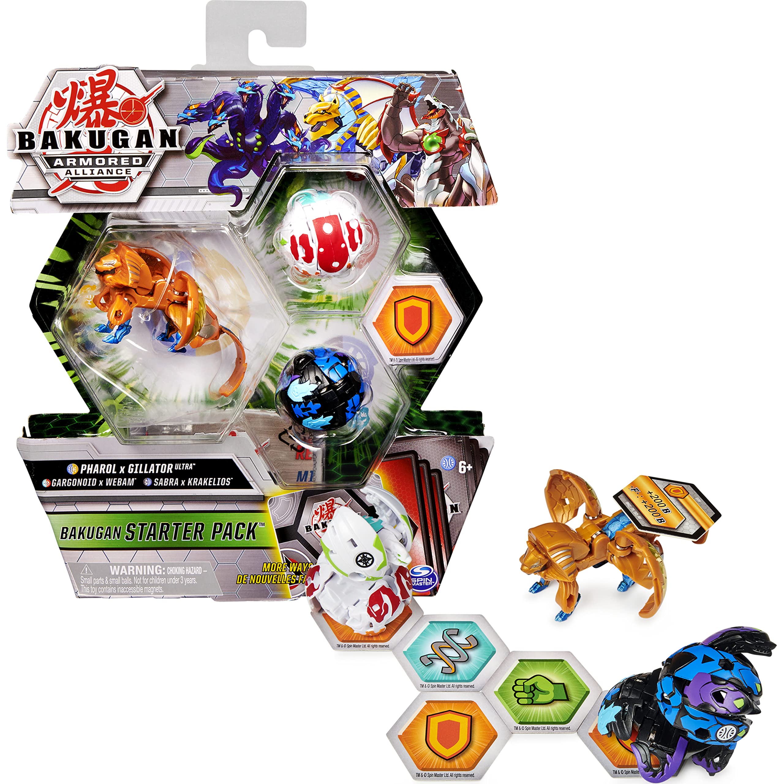 Bakugan Starter Pack 3-Pack, Fused Pharol x KMC2Gillator Ultra, Armored Alliance Collectible ...