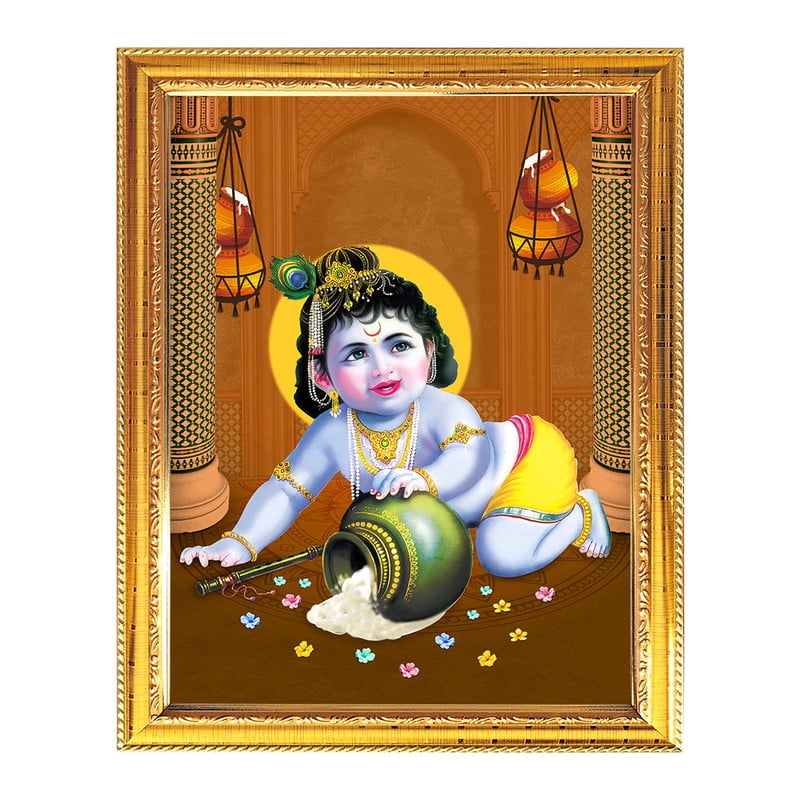 Bal Gopal Indian God Photo With Golden Frames For Pooja And Wall Gift ...