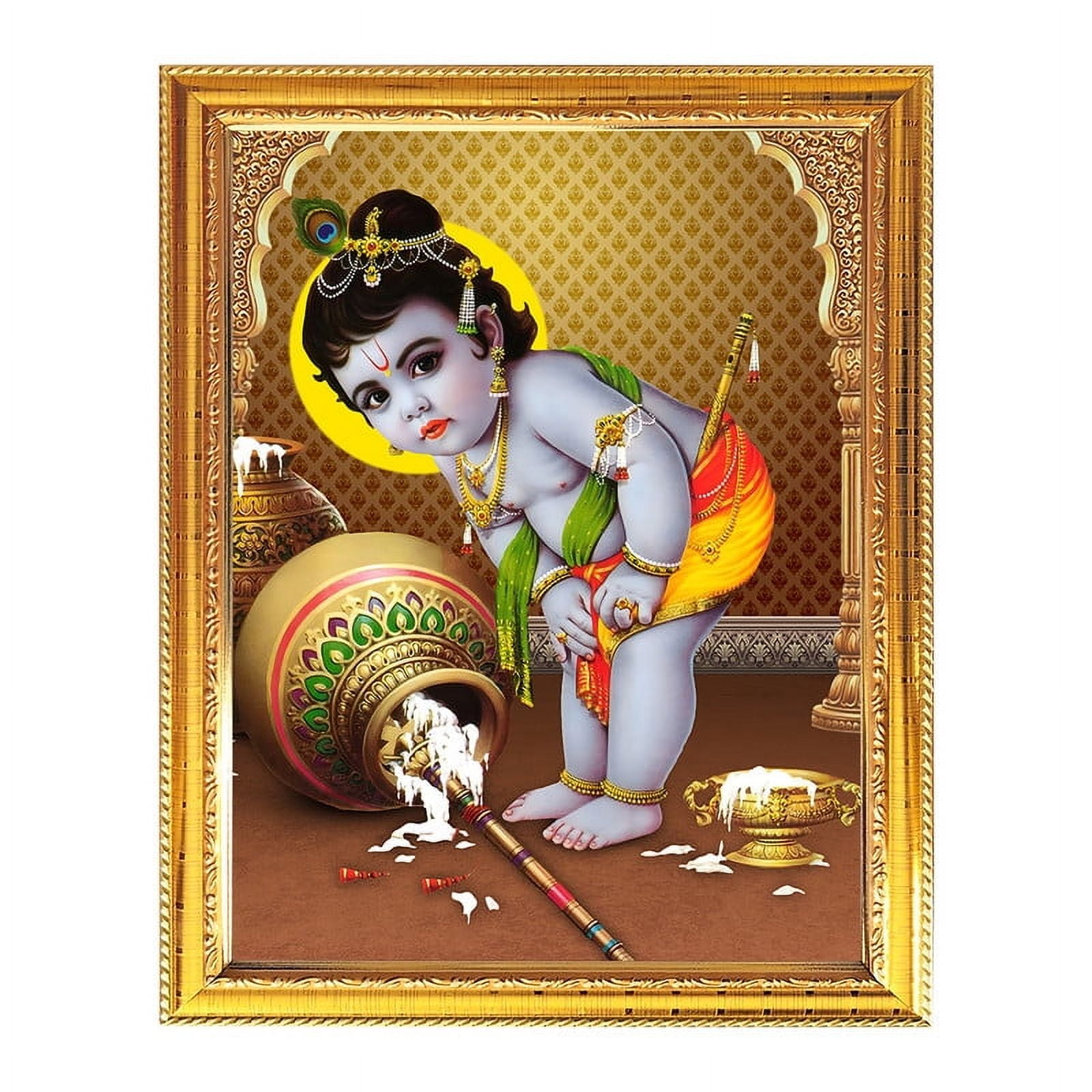 Bal Gopal Indian God Photo With Golden Frames For Pooja And Wall Gift ...