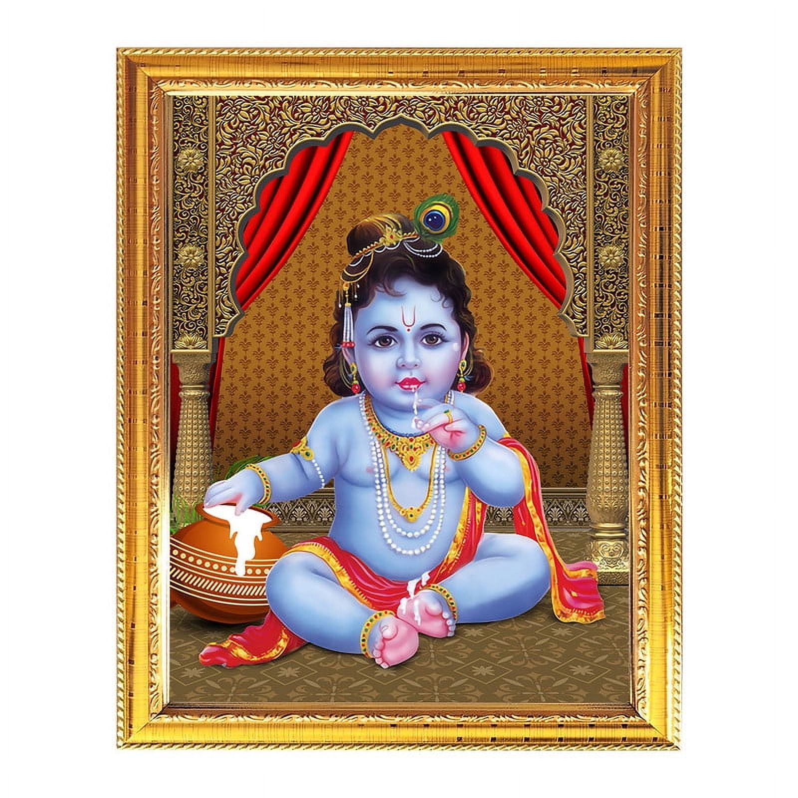 Bal Krishna God Photo Frames For Pooja Indian Golden Wall Décor ...