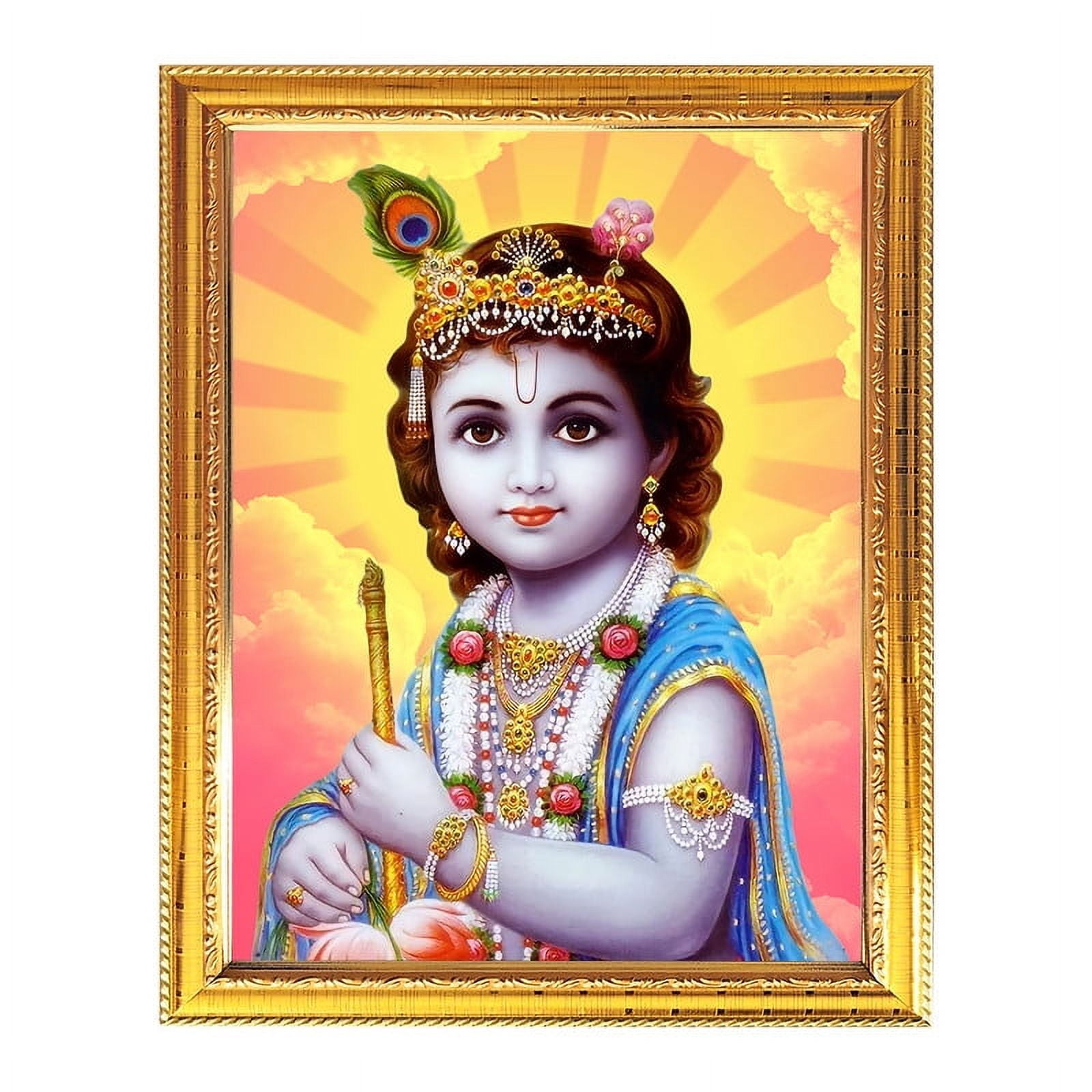 Bala Krishna God Photo Frames For Pooja Indian Golden Wall Décor ...