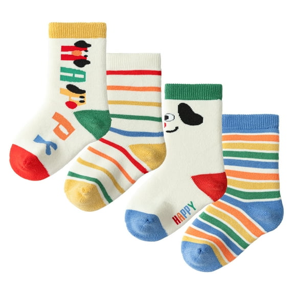 Balabala 4-Pack Toddler Crew Socks, Boys & Girls Cotton Jacquard Socks ...
