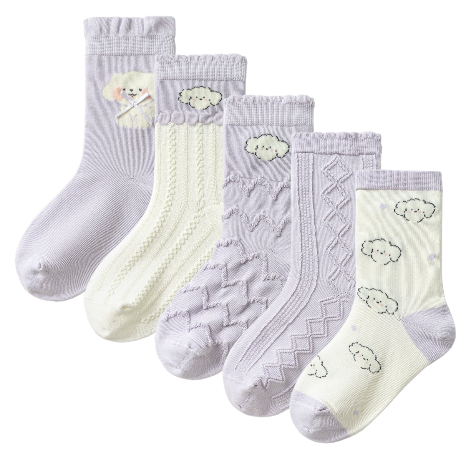 Balabala Girls Cotton Blend Crew Socks, 5-Pack Cute Ruffle Animal Socks ...