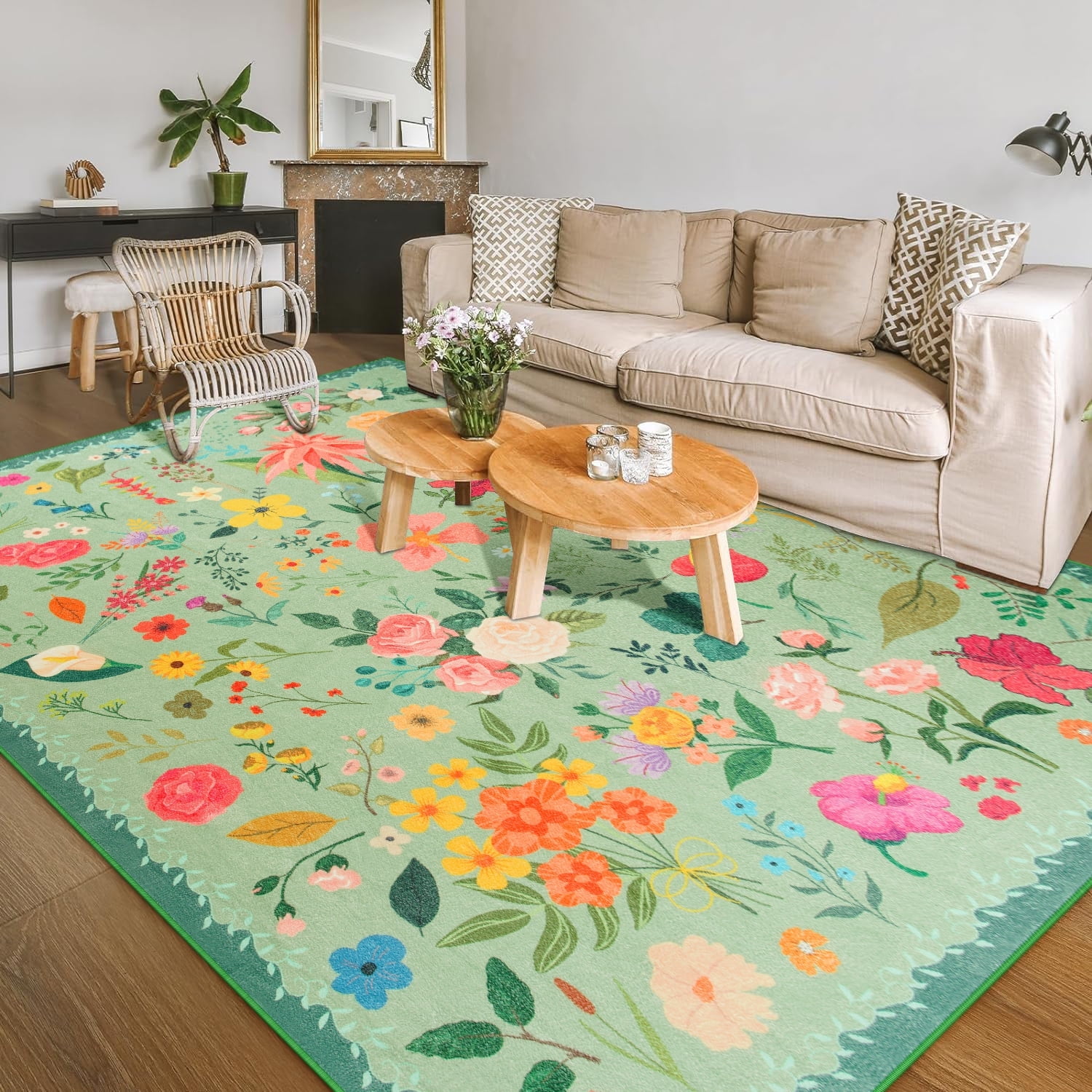 Balacho Cozy Bohemian Style Floral Design Faux Wool Area Rug, 6' x 9 ...