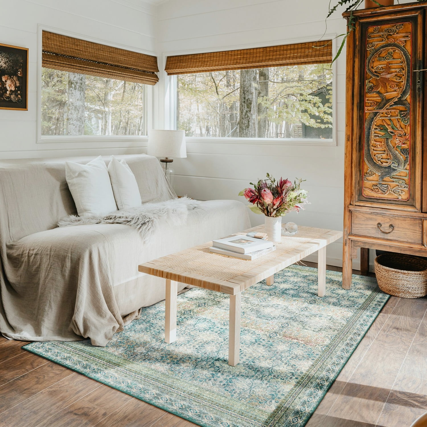 Balacho Elegant Vintage Boho Distressed Faux Wool Area Rug, 5' x 8 ...