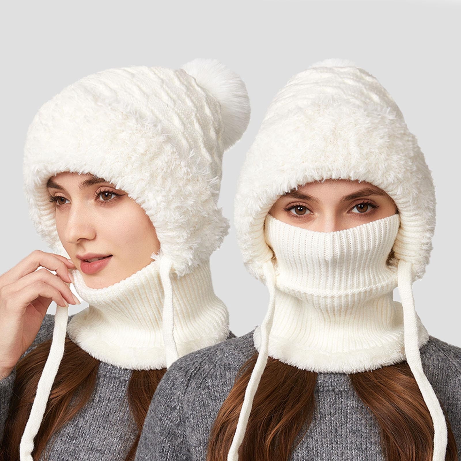 Balaclava Hat Scarf Mask, 3-in-1 Fleece Lined Winter Knit, Windproof ...