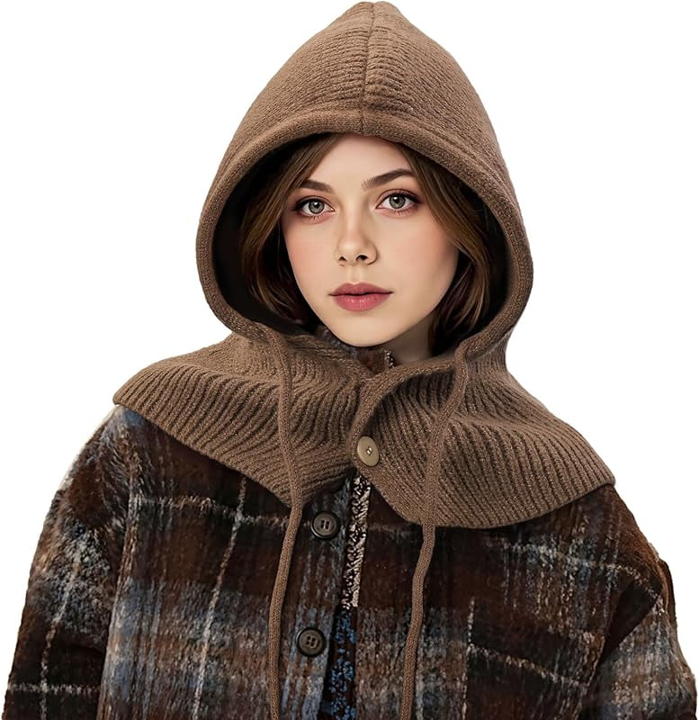 Balaclava Hat for Women, Warm Ear Neck Hooded Scarf Hat with Drawstring ...