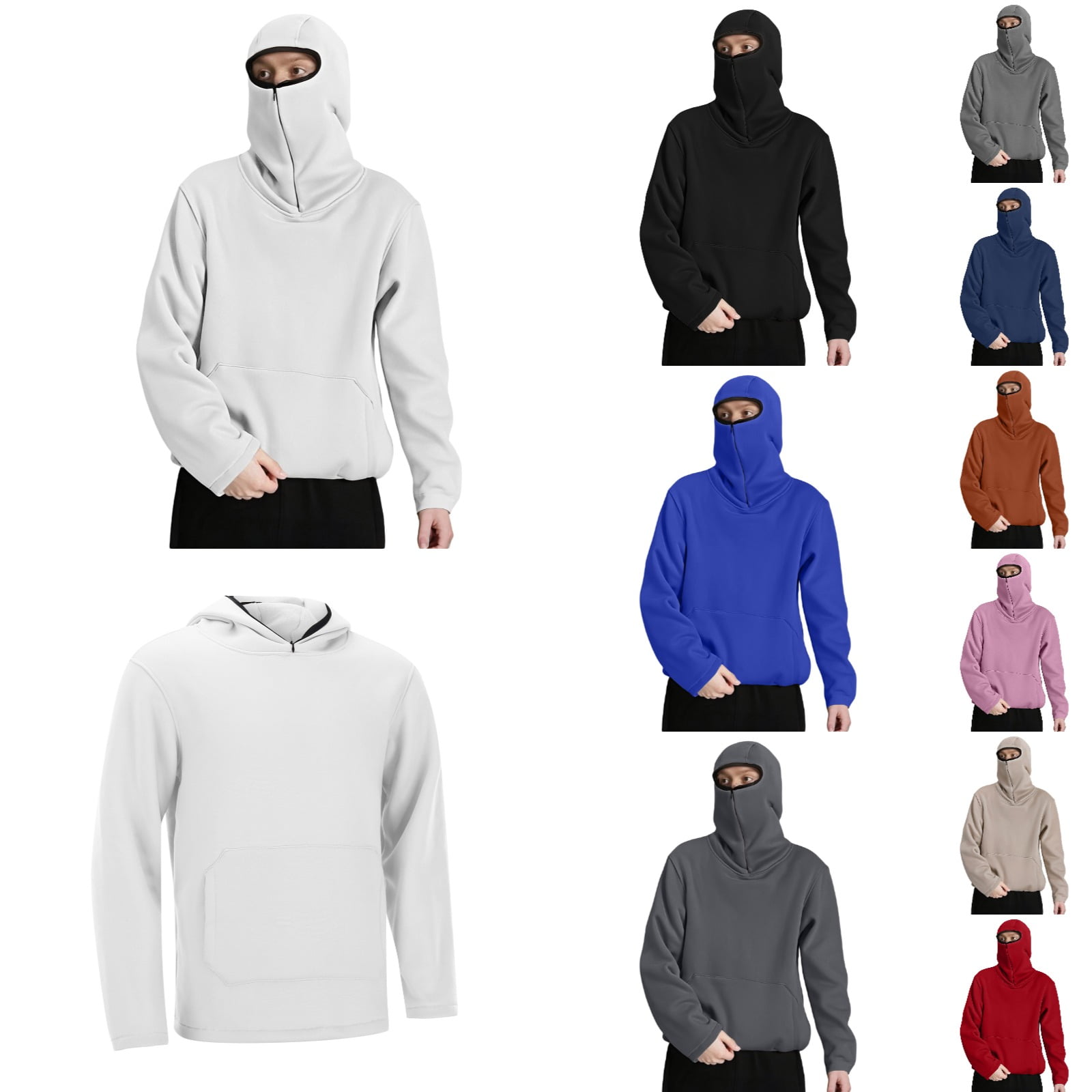 Balaclava Hoodie for Men Casual Stylish Solid Hooded Sweatshirt Fall ...
