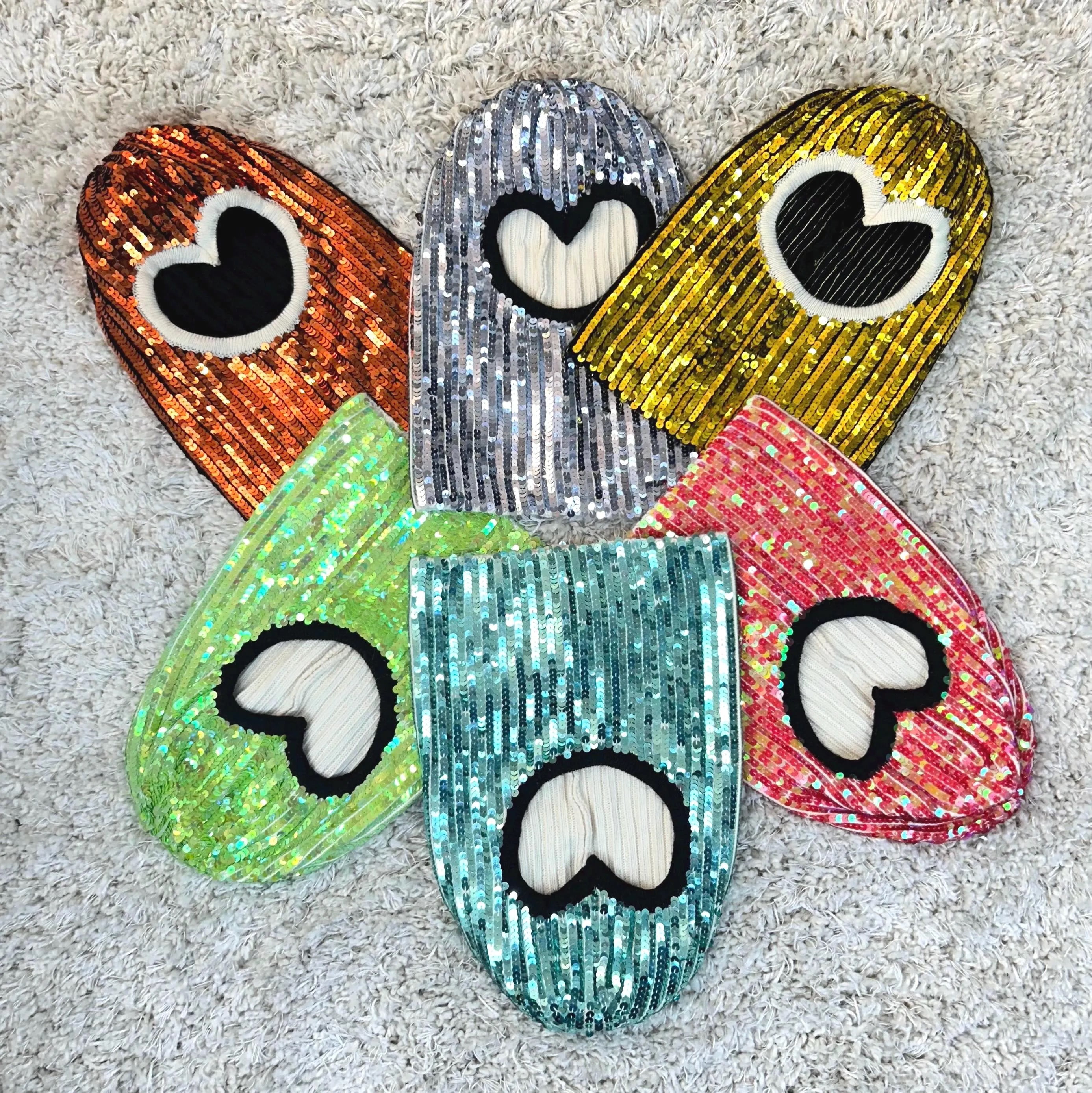 Balaclava Sequin costume heart cut designer ski mask made up with wool ...