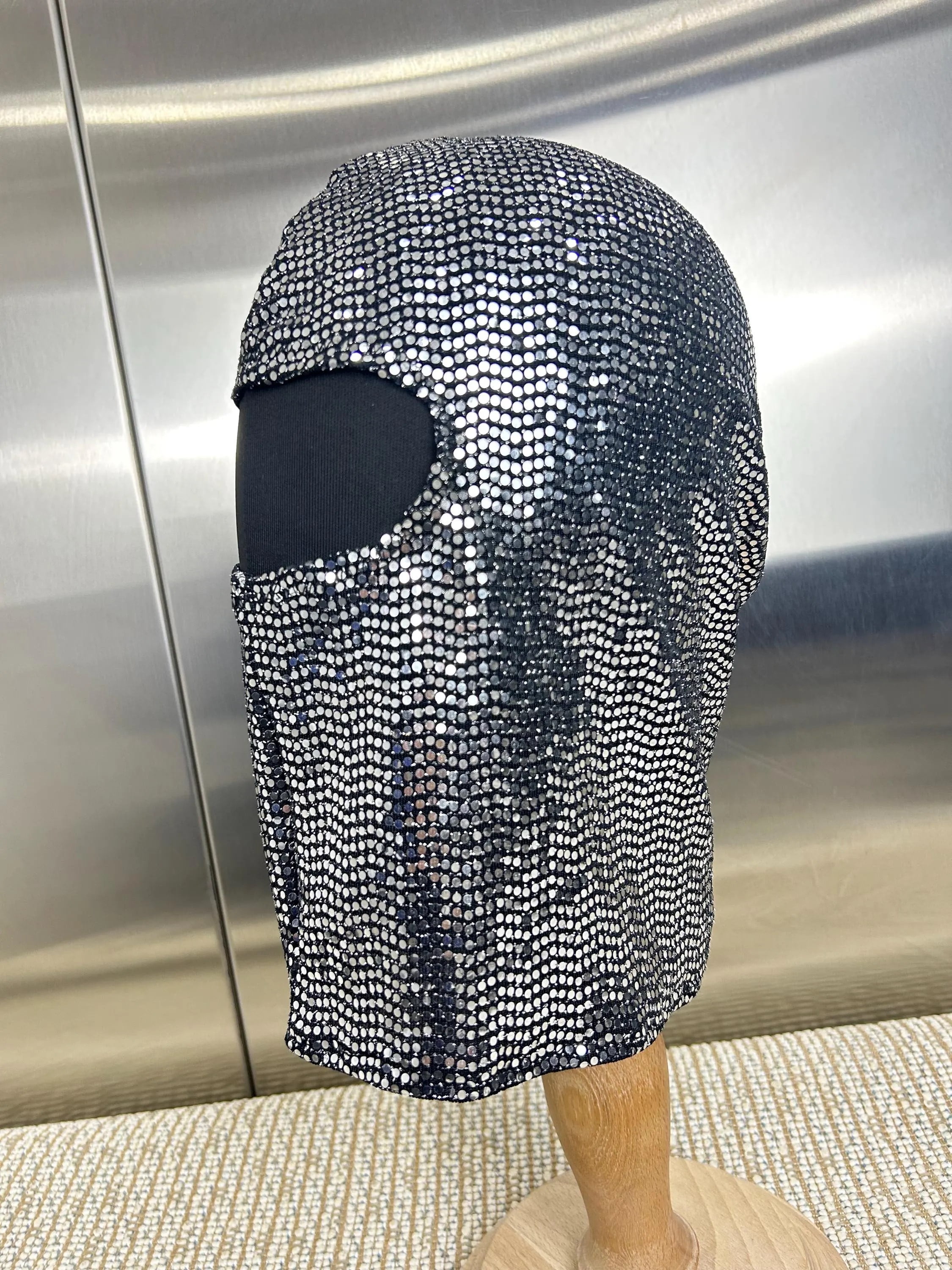 Balaclava with silver color stone shiny designer ski mask, full faced ...