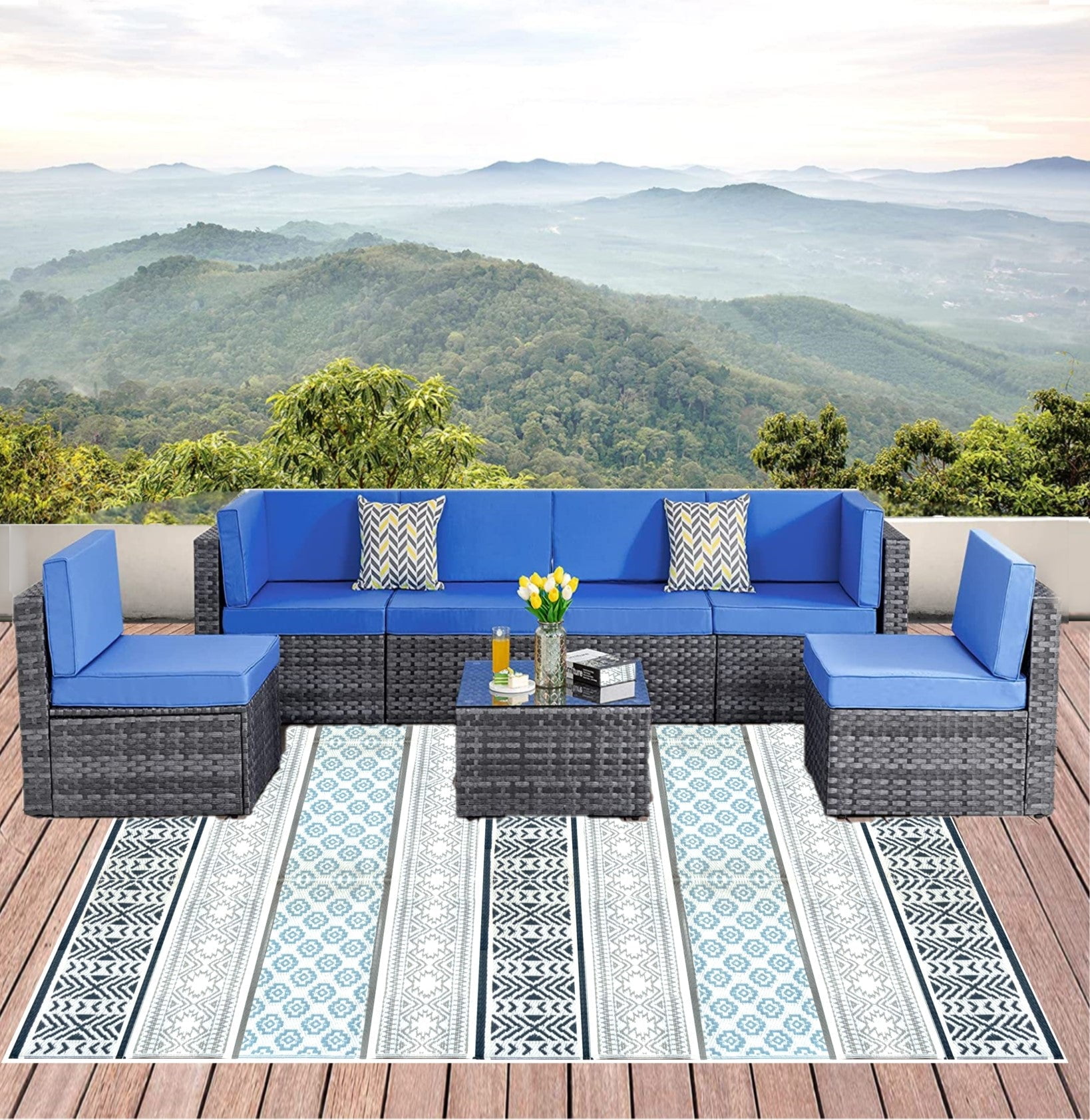 BalajeesUSA 2 PK 4'x6' Recycled Plastic Straw Patio Rugs, Waterproof ...