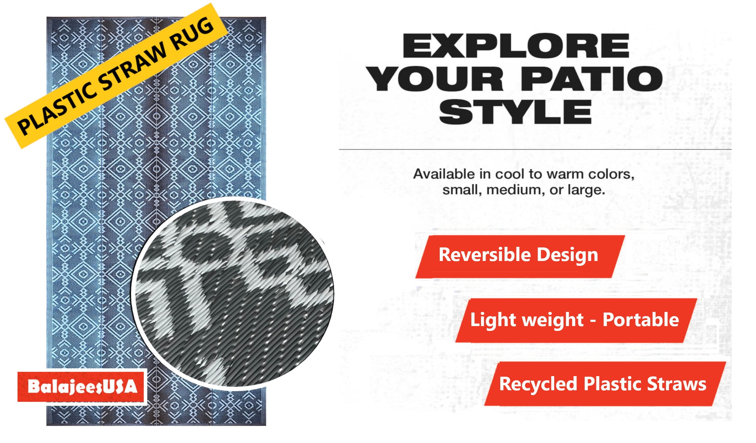 BalajeesUSA UV Treated Plastic Straw Patio Camping Picnic Rugs - 9 x 18 ...