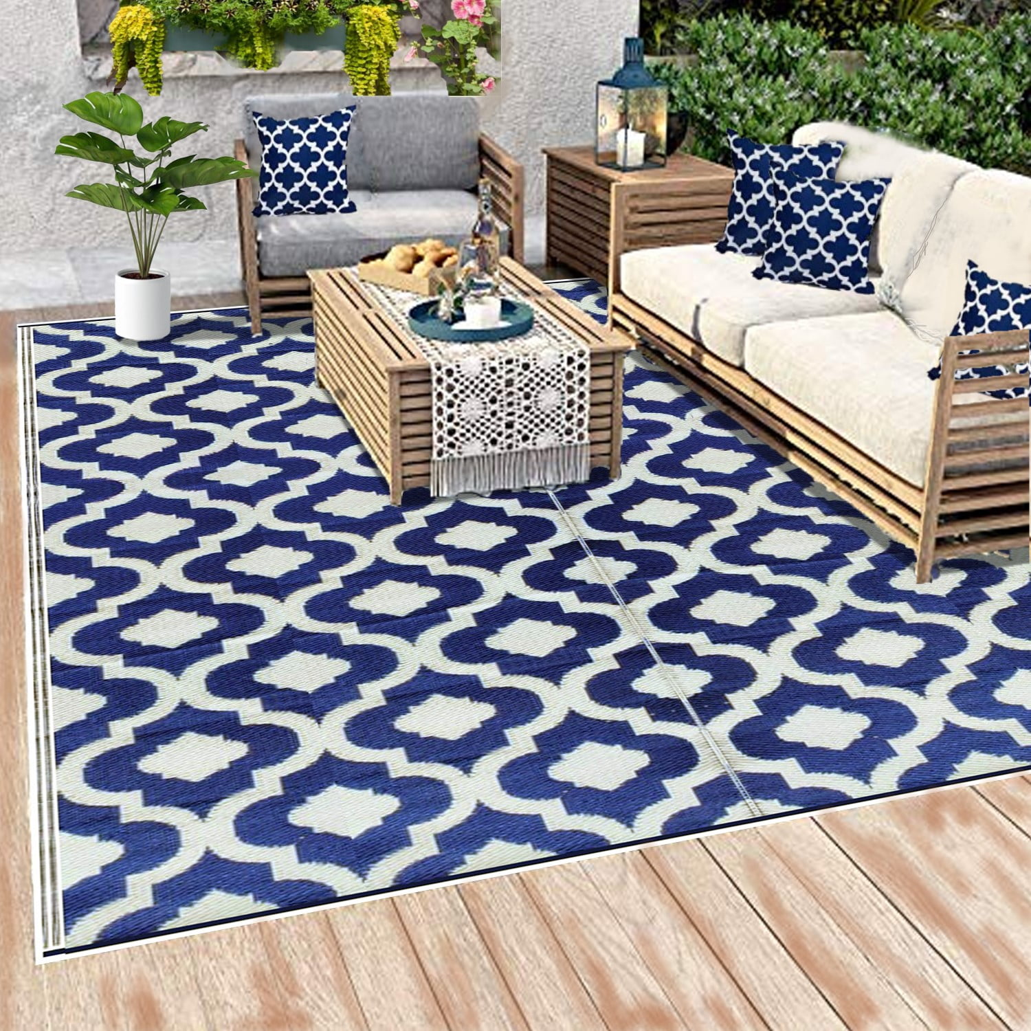 BalajeesUSA Outdoor Rugs Plastic Straw Patio Rugs-5x7 ft. Blue ...