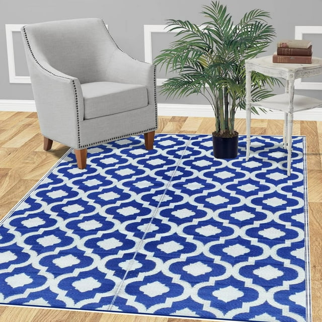 BalajeesUSA Outdoor Rugs Plastic Straw Patio Rugs-5x7 ft. Blue ...