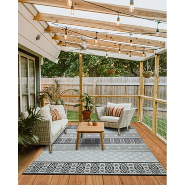 The Pioneer Woman Folk Geo Outdoor Rug, 5" x 7" - Turquoise Color ...