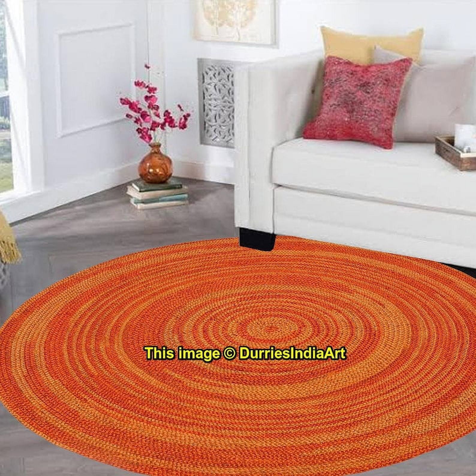 Balaji Arts Home Jute Braided Rug Round Natural, Hand Woven Reversible ...