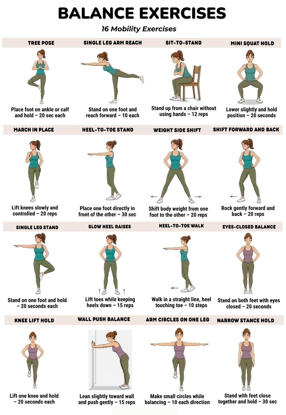 Balance Exercise Chart Poster Balance Training Exercise Poster Balance Exercise Chart Poster Balance Training Exercise Poster