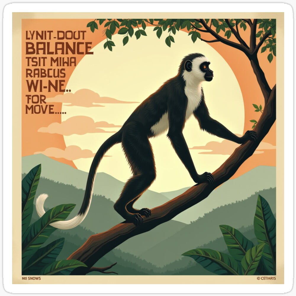 Balance In The Wild Colobus Monkey Inspirational Art Sticker Phone ...