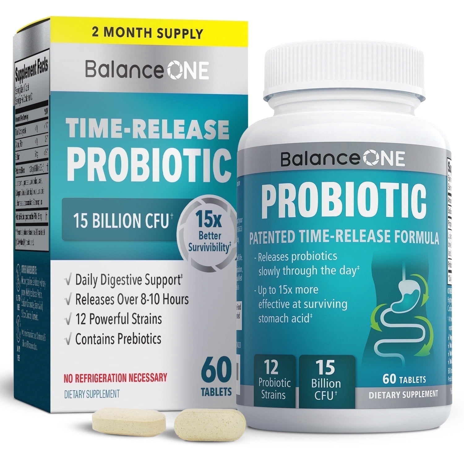 Balance ONE Daily Probiotic, Health Everyday Gut Pills, 15 Billion CFUs ...