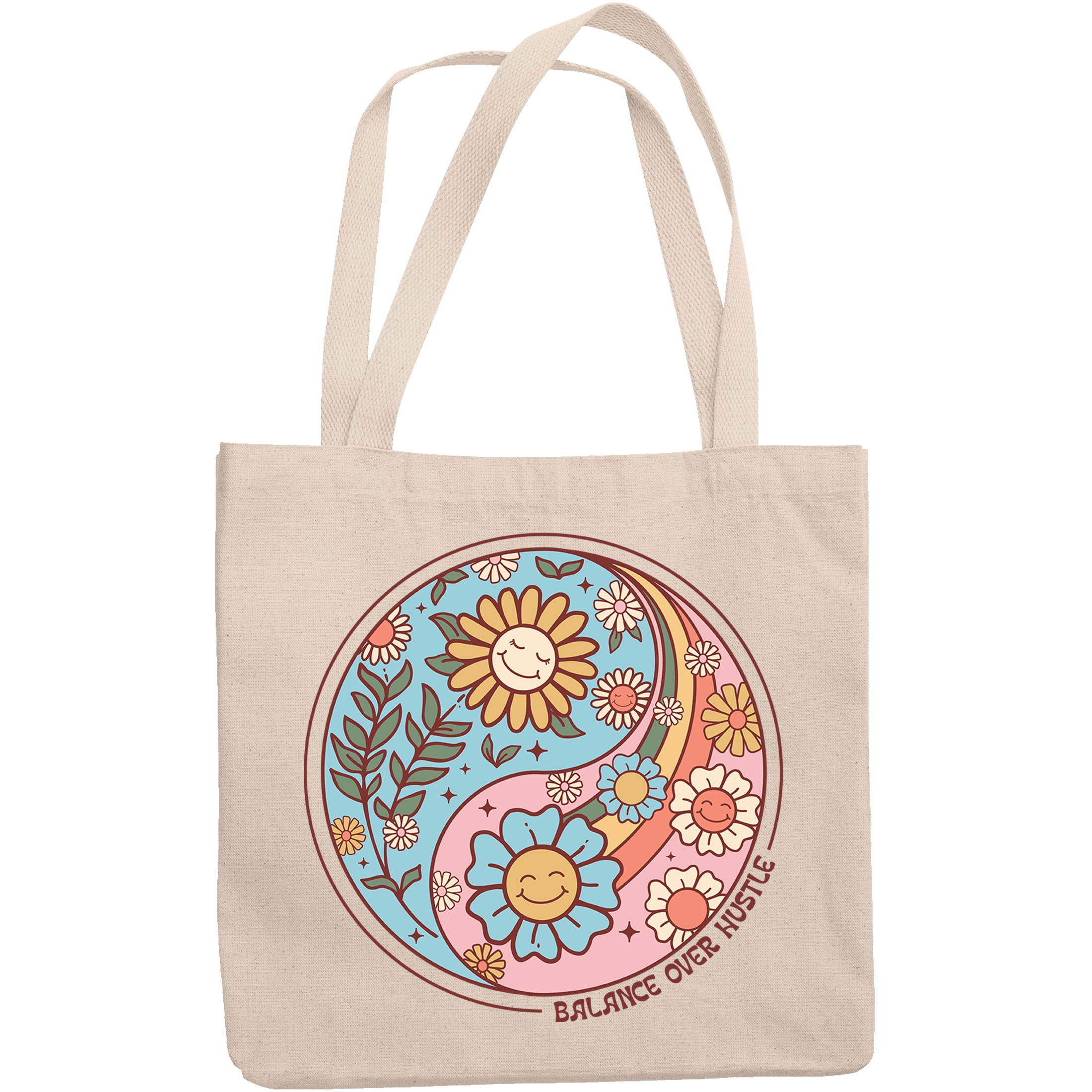 Balance Over Hustle, Retro Flowers Art Merch Gift, 12oz Canvas Tote Bag ...