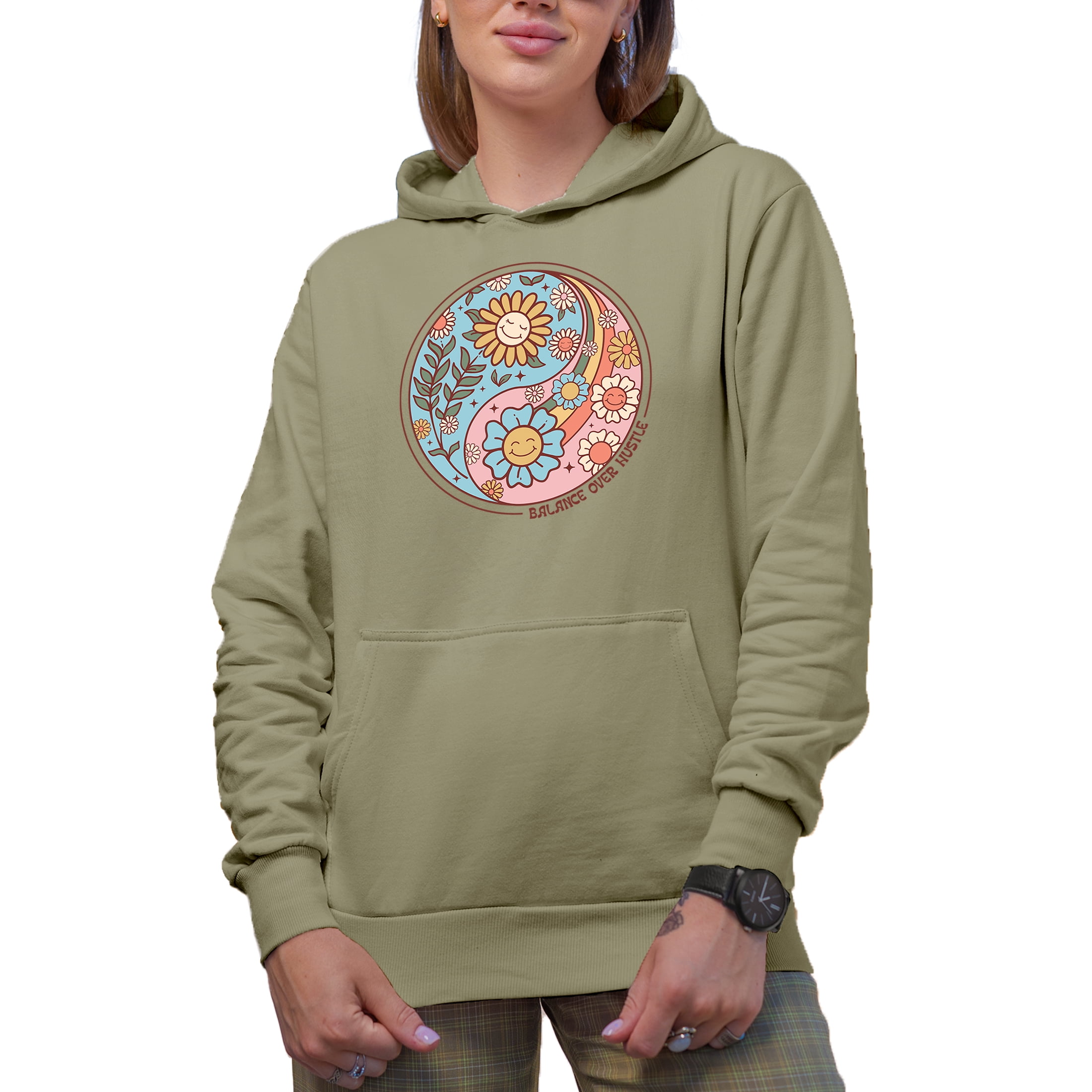 Balance Over Hustle, Retro Flowers Art Merch Gift, Sand Hooded ...