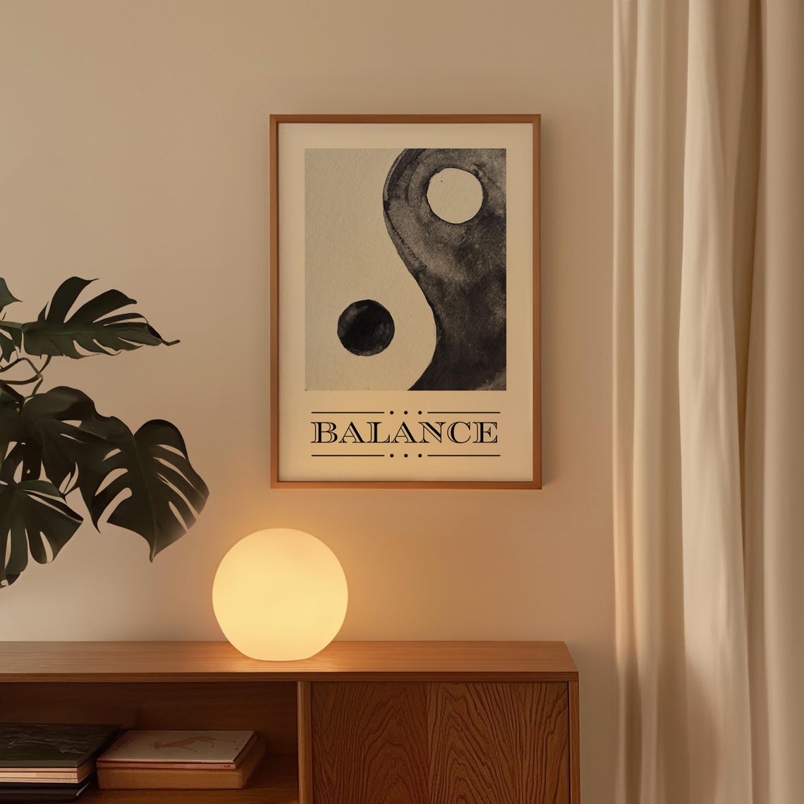 Balance Spiritual Quote Artwork, Bauhaus Wall Art, 70'S Retro Yingyang ...