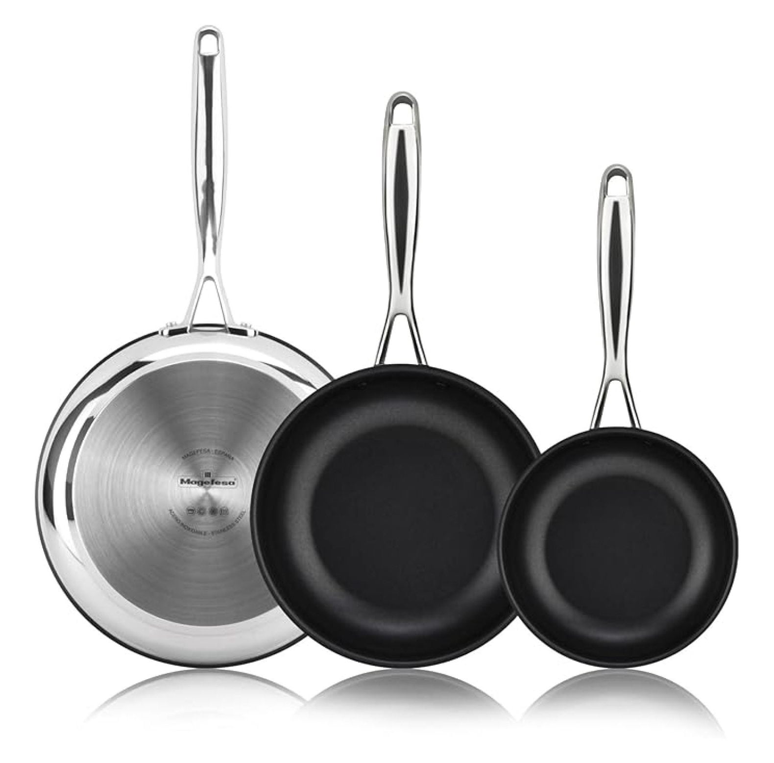 Balance Stainless Steel Frying Pan Set, 7+9.4+11 Inches, Xylan Plus Non ...