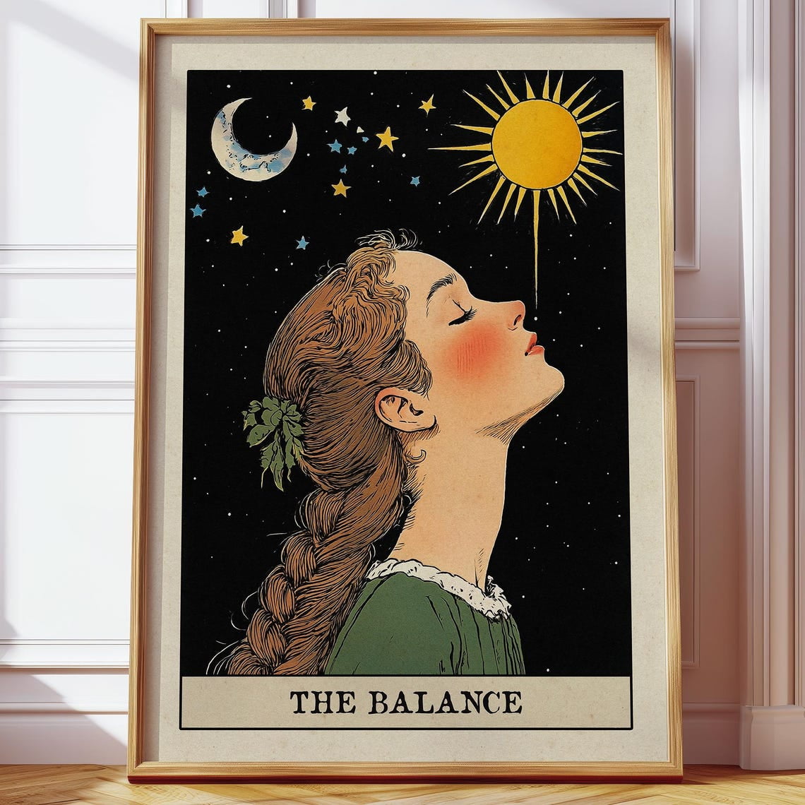 The Balance Tarot Card Poster, Retro Sun And Moon Balance Mystical Tarot Card Art, Boho Decor ...