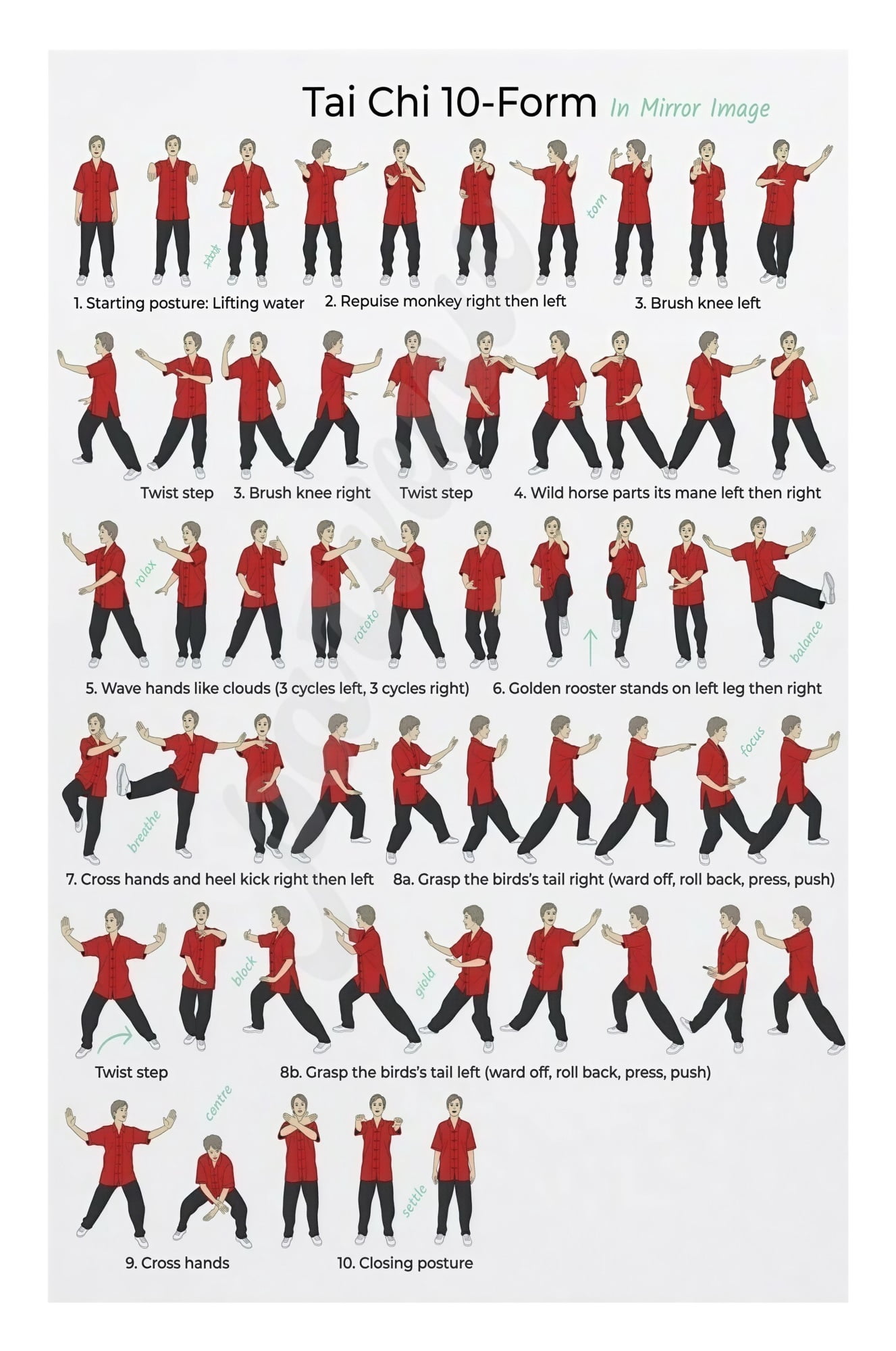 Balance and Harmony Poster Tai Chi Movements Chart Canvas Wall Art ...