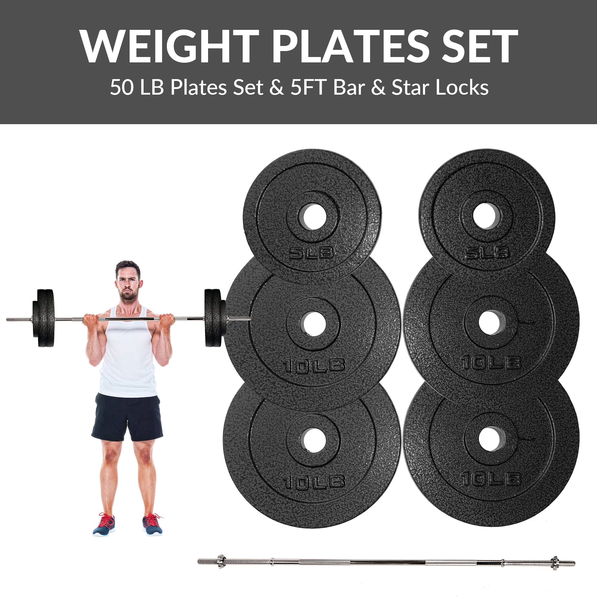 BalanceFrom 1-Inch Standard Cast Iron Weight Plate Set，with 5FT Bar and ...