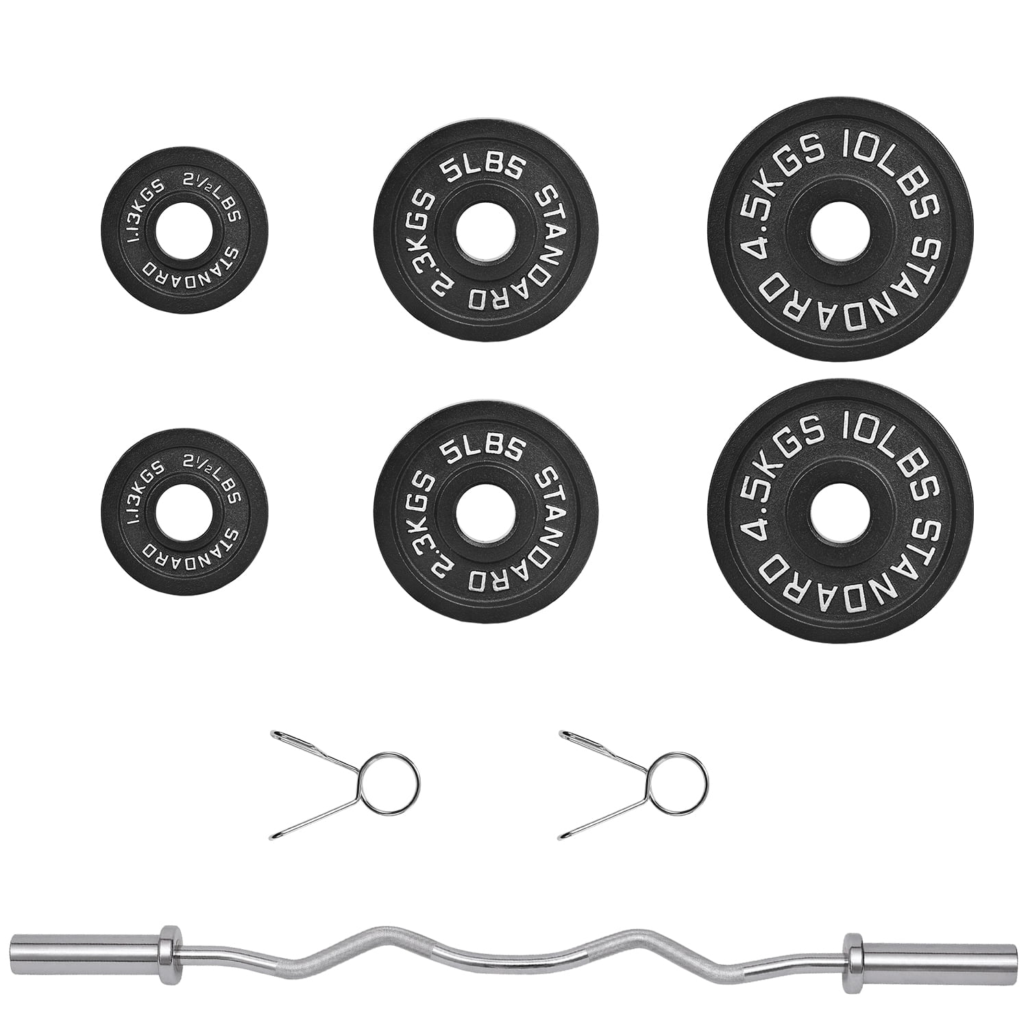 BalanceFrom 2-Inch Black Cast Iron Weight Plate Set with 4-Grip Design ...