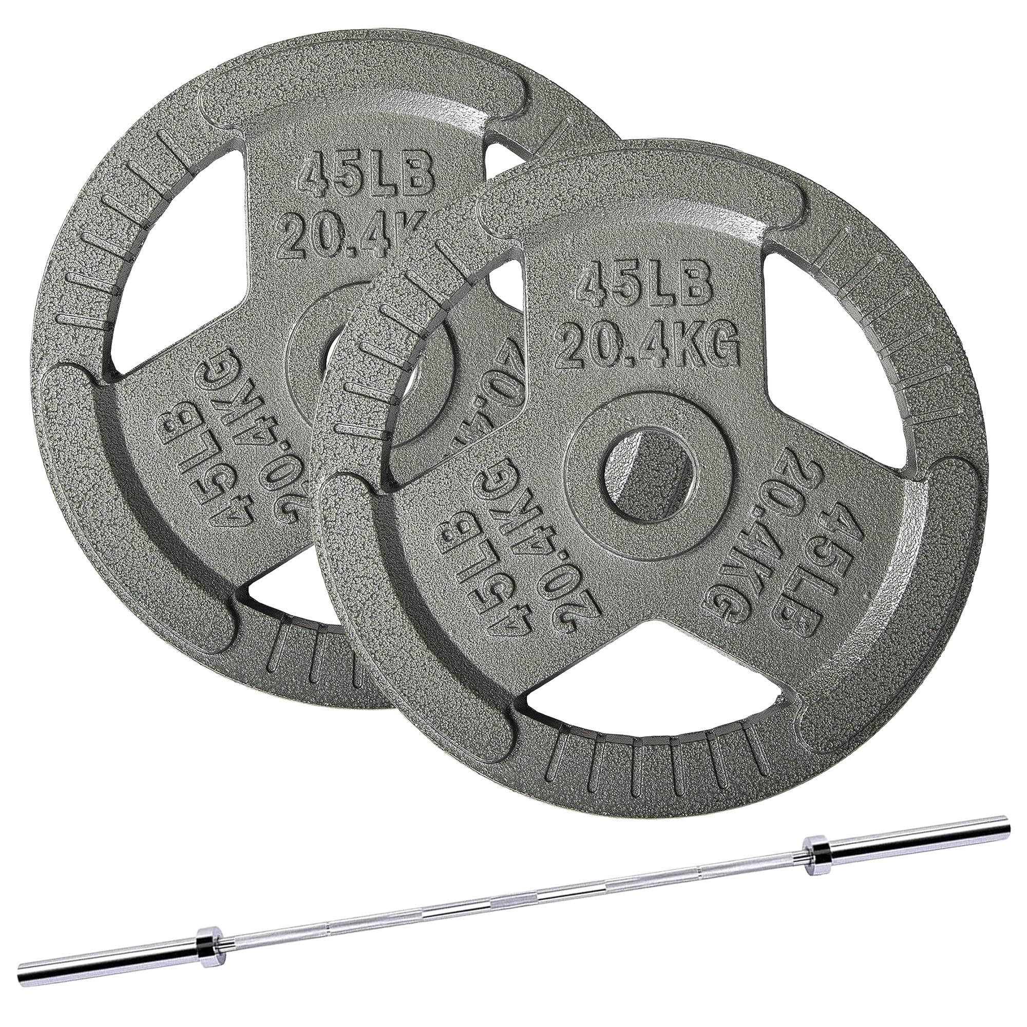 BalanceFrom 2-Inch Cast Iron Olympic Weight Plate Set，with 5FT Barbell ...
