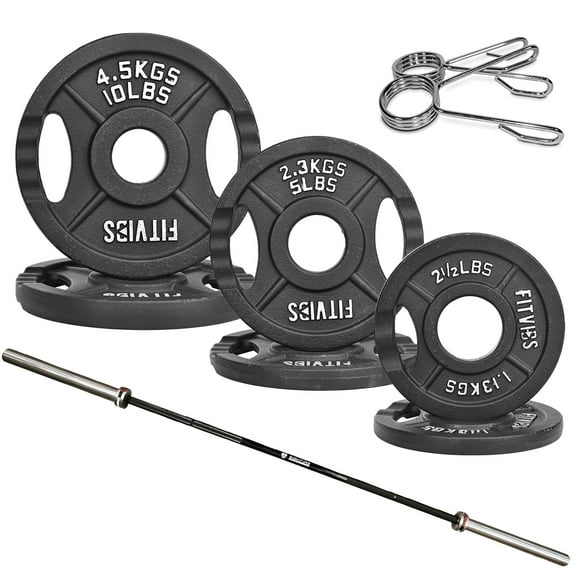 2-Inch Olympic Cast Iron Plate Weight Plate Set with Clamps for ...