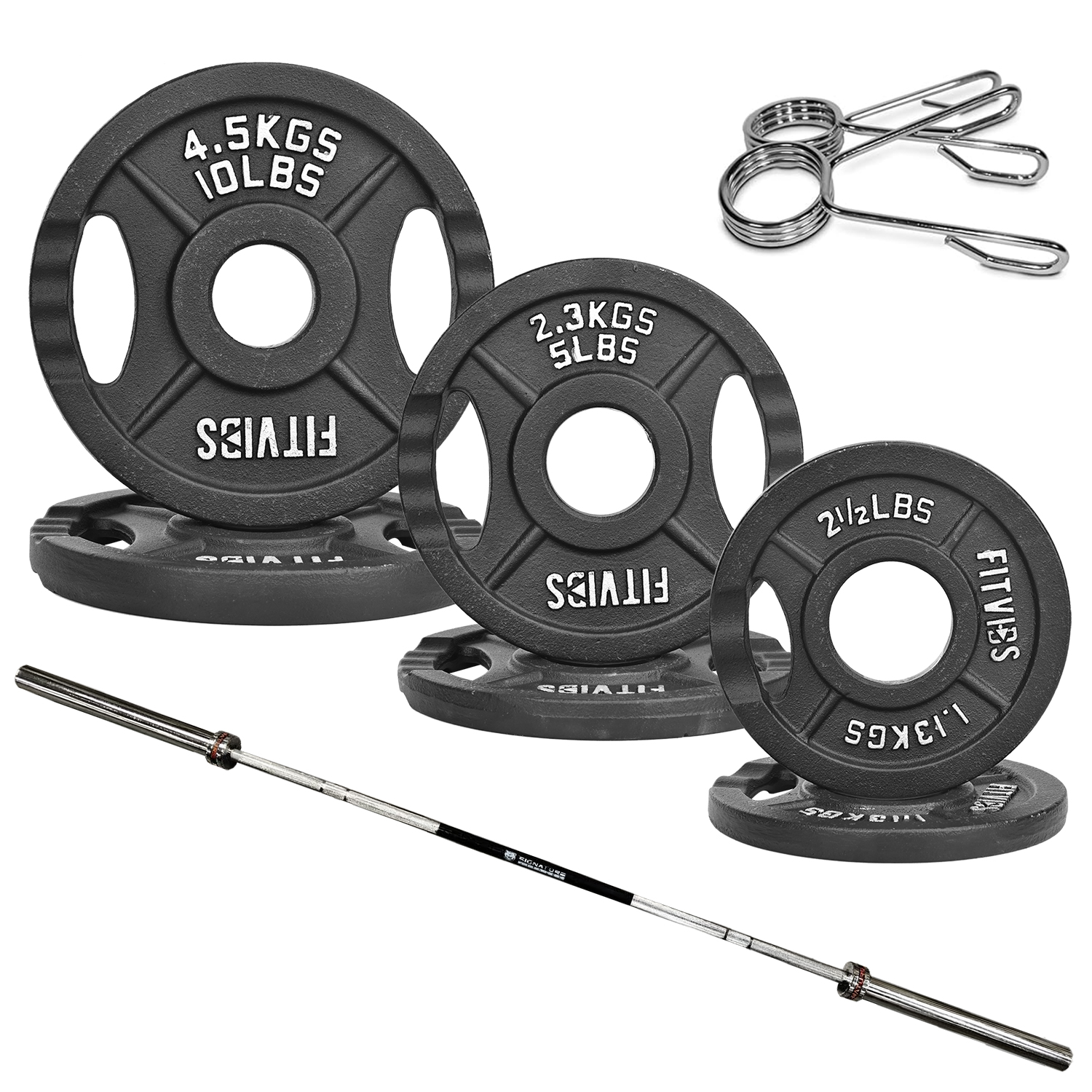 FlexWave 2-Inch Cast Iron Weight Plate Set with 7FT Olympic Barbell and ...