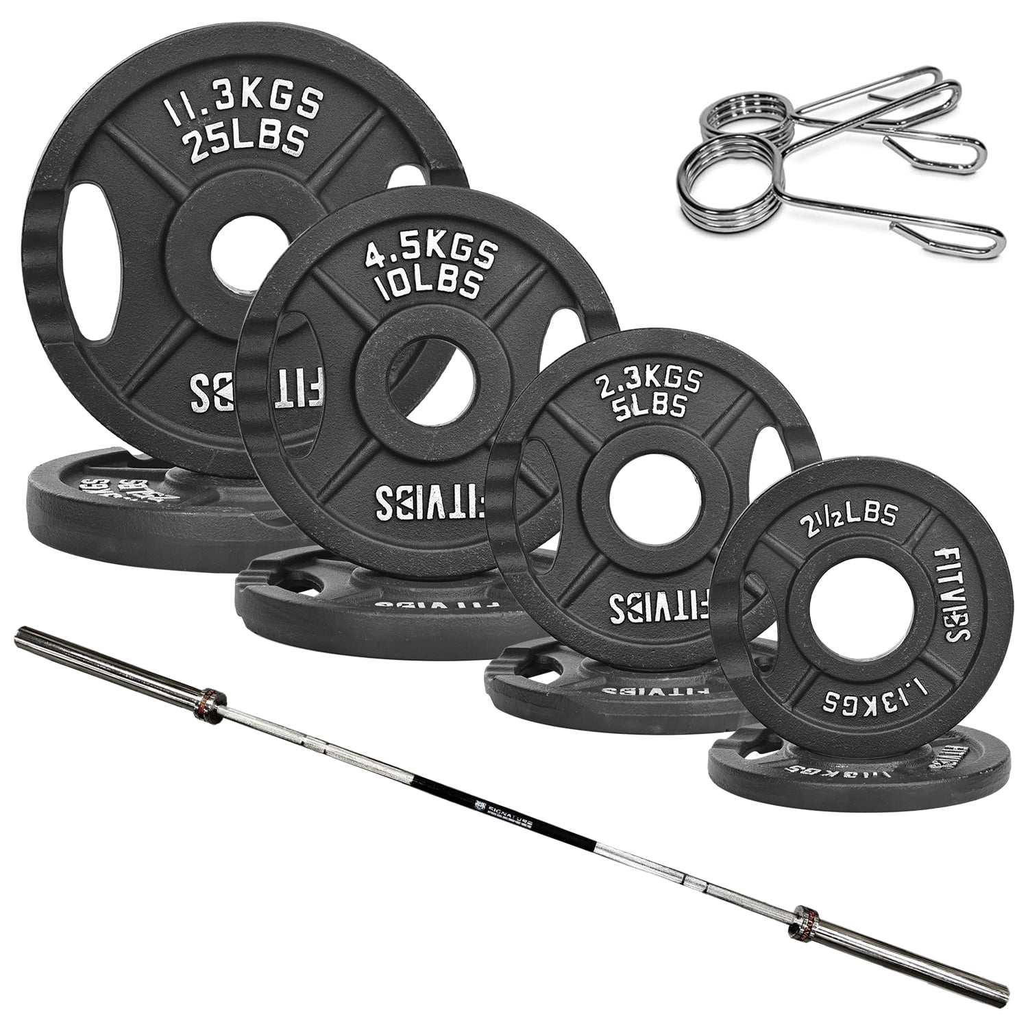 FlexWave 2-Inch Cast Iron Weight Plate Set with 7FT Olympic Barbell and ...