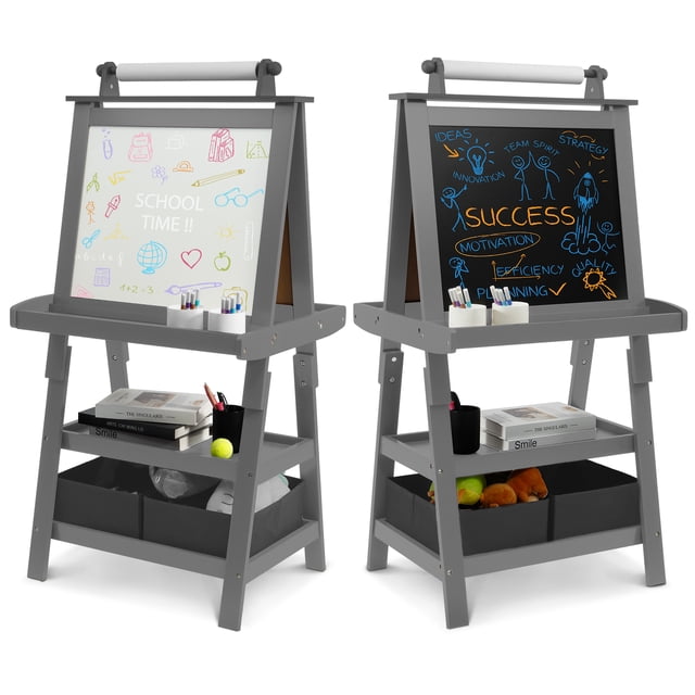 BalanceFrom 3 in 1 Kids Art Easel, Double-Sided Wooden Easel Chalkboard ...