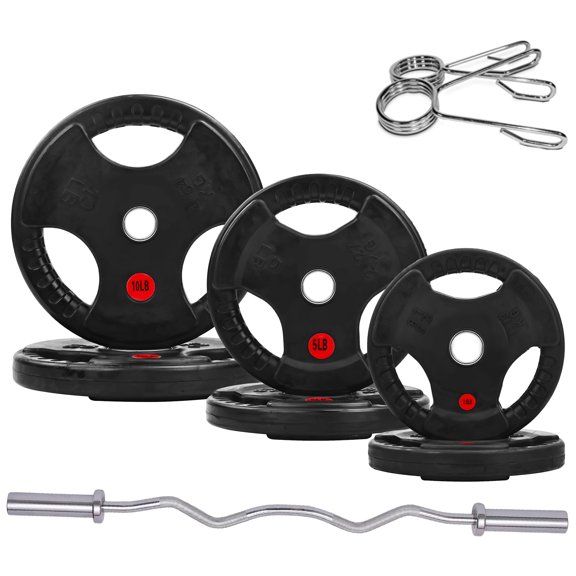 "Yaheetech 44 lb Barbell Weight Set, Adjustable Plates, Detachable Curl ...