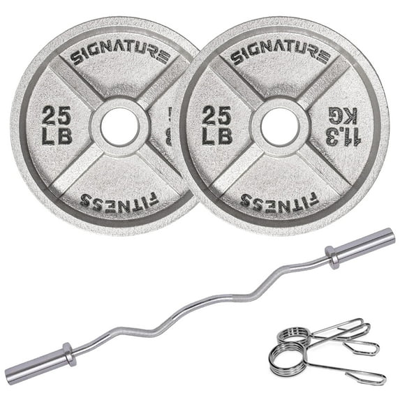 BalanceFrom 50LB Olympic Curl Barbell Set，Includes 4FT Curl Bar & 2 ...